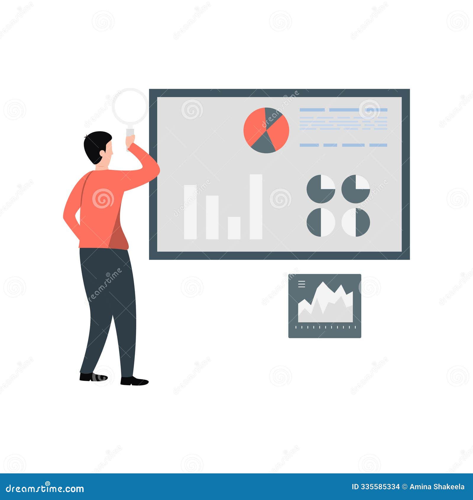 A Boy is Looking at the Analyst Chart Stock Illustration - Illustration ...