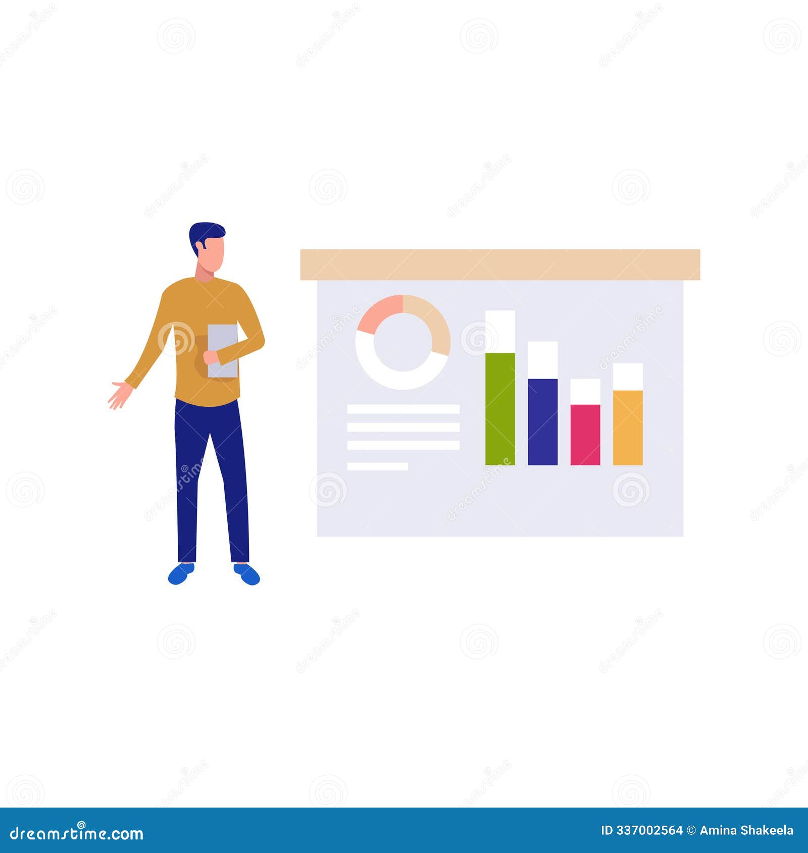 A Boy is Looking at a Bar Graph Stock Illustration - Illustration of ...