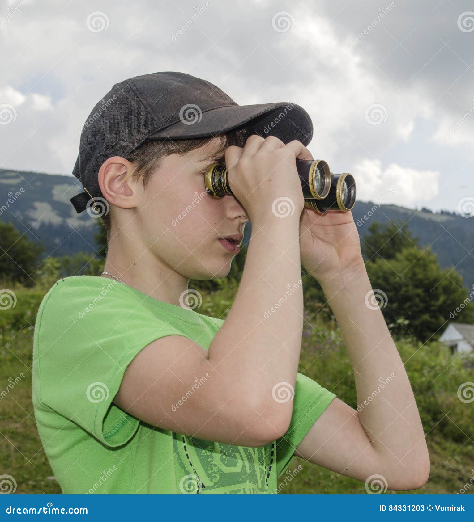 Boy is Looking through Binoculars Stock Image - Image of grass ...