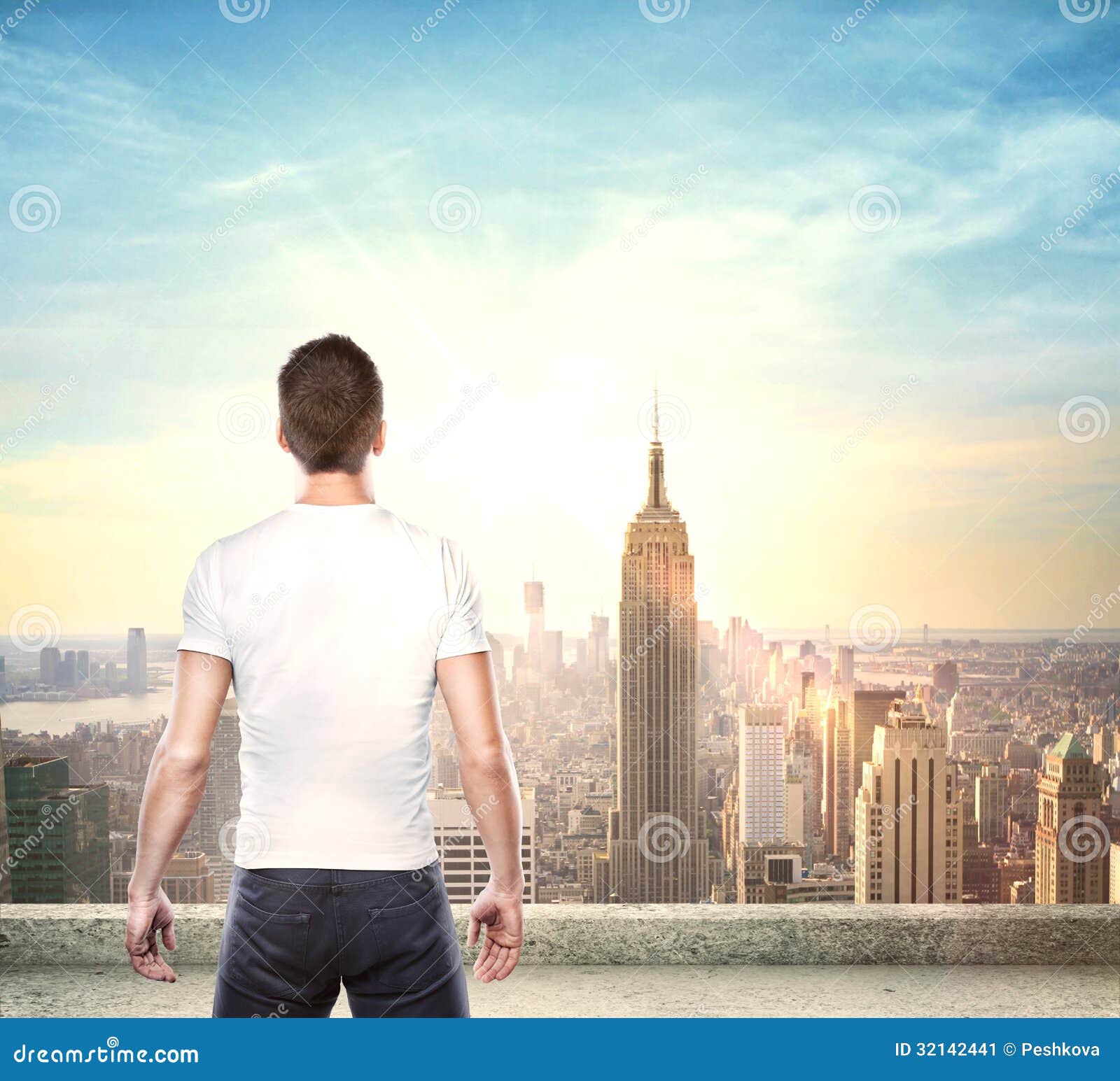 Boy looking at city stock image. Image of downtown, central - 32142441