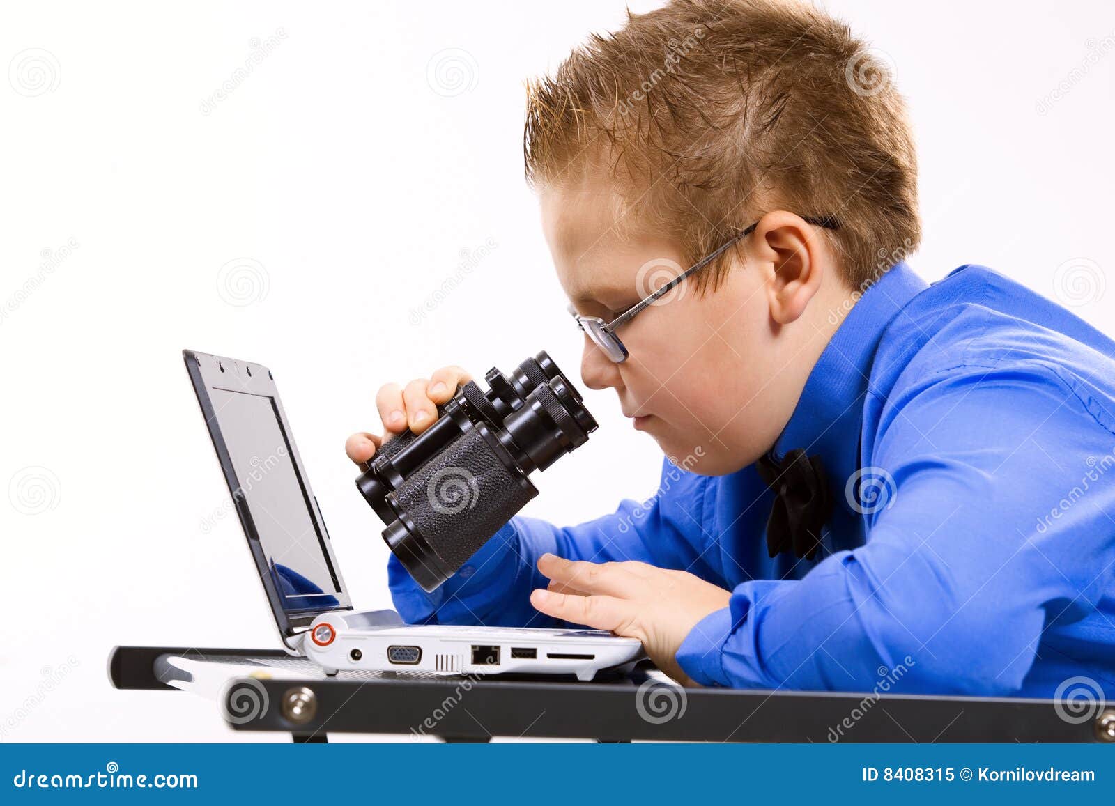 Boy Looking at Computer Screen in Binoculars Stock Image - Image of ...