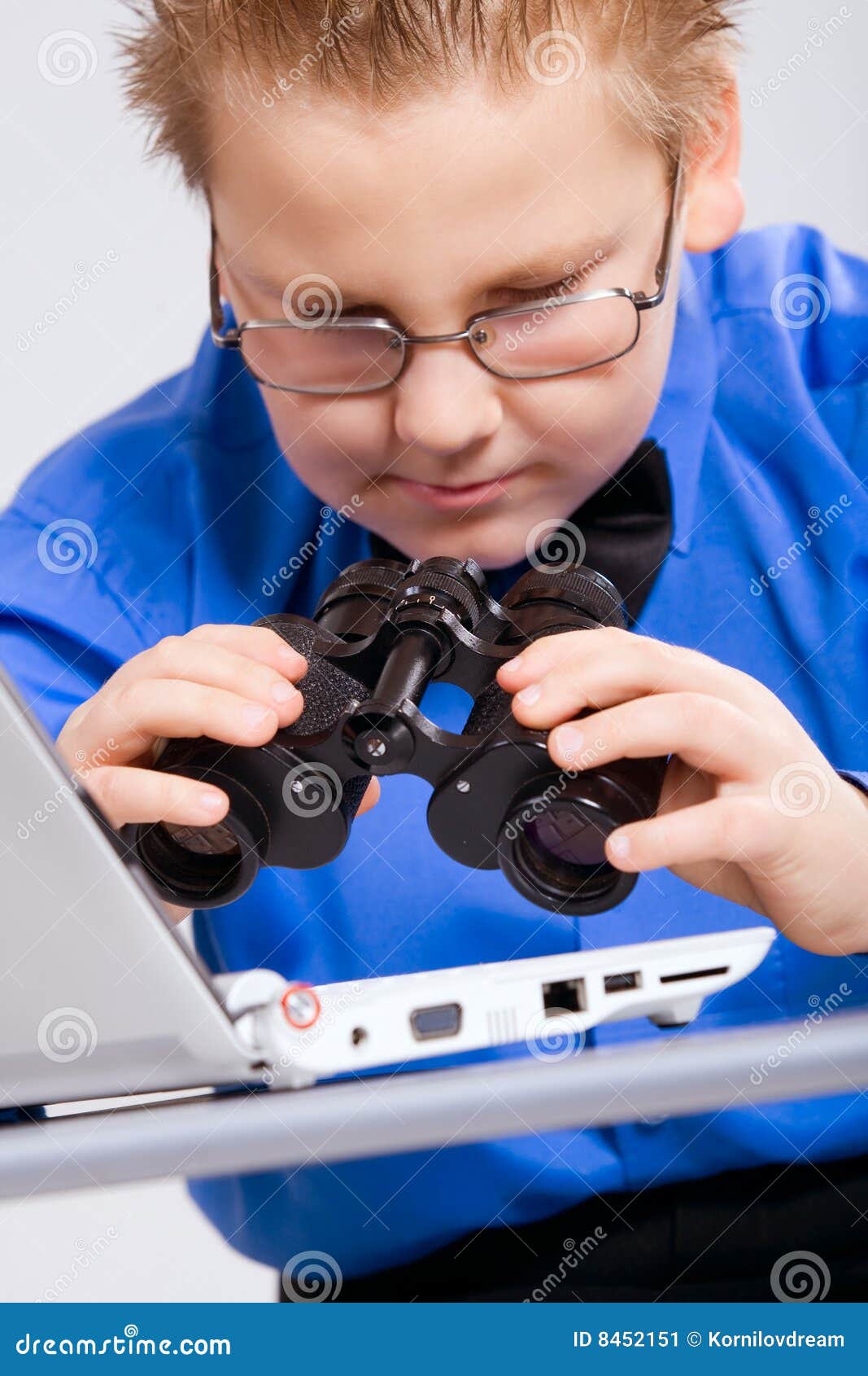 Boy Looking at Computer Screen in Binoculars Stock Image - Image of ...
