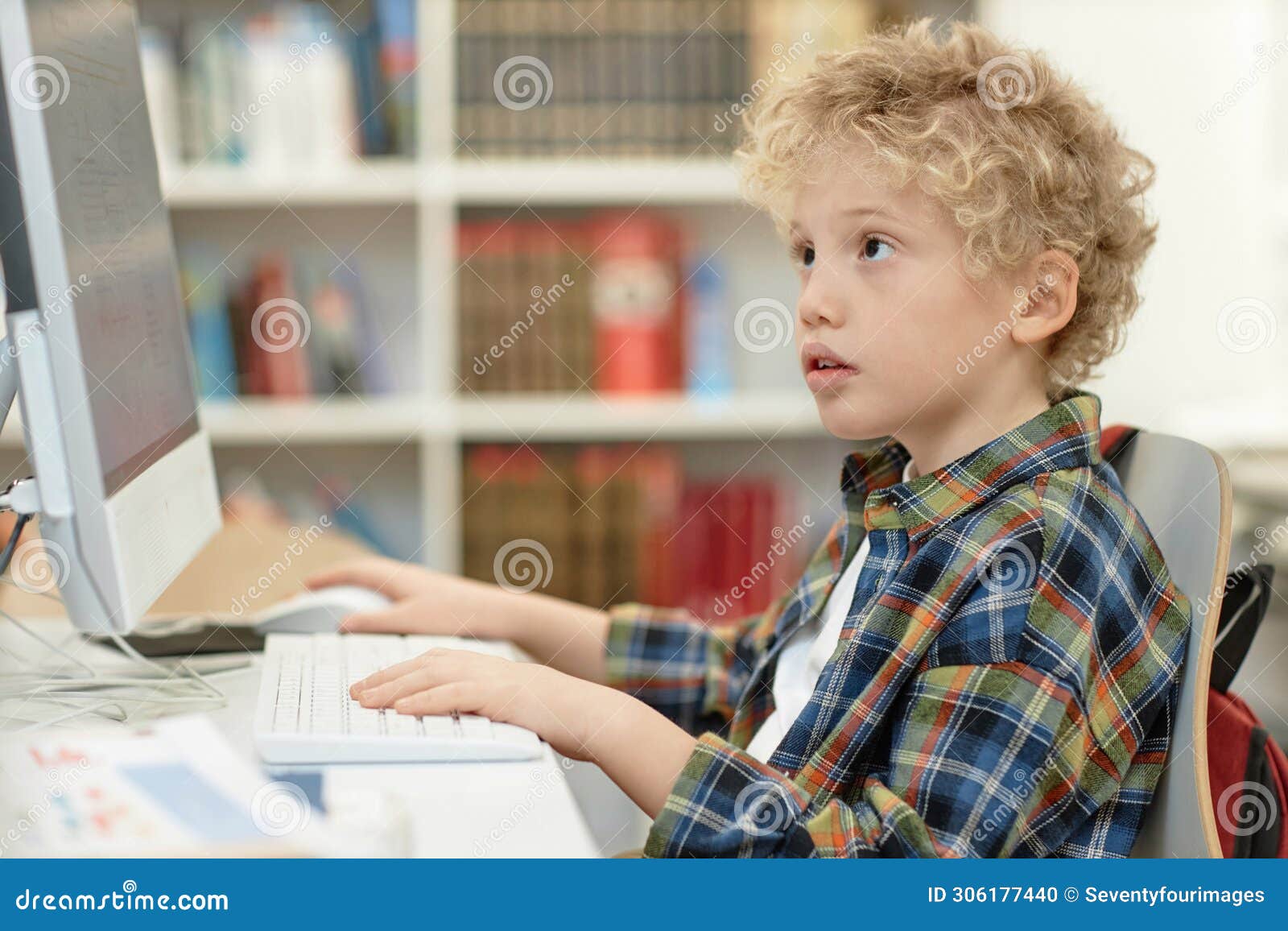 Boy Looking at Computer Screen in Programming Class Stock Photo - Image ...