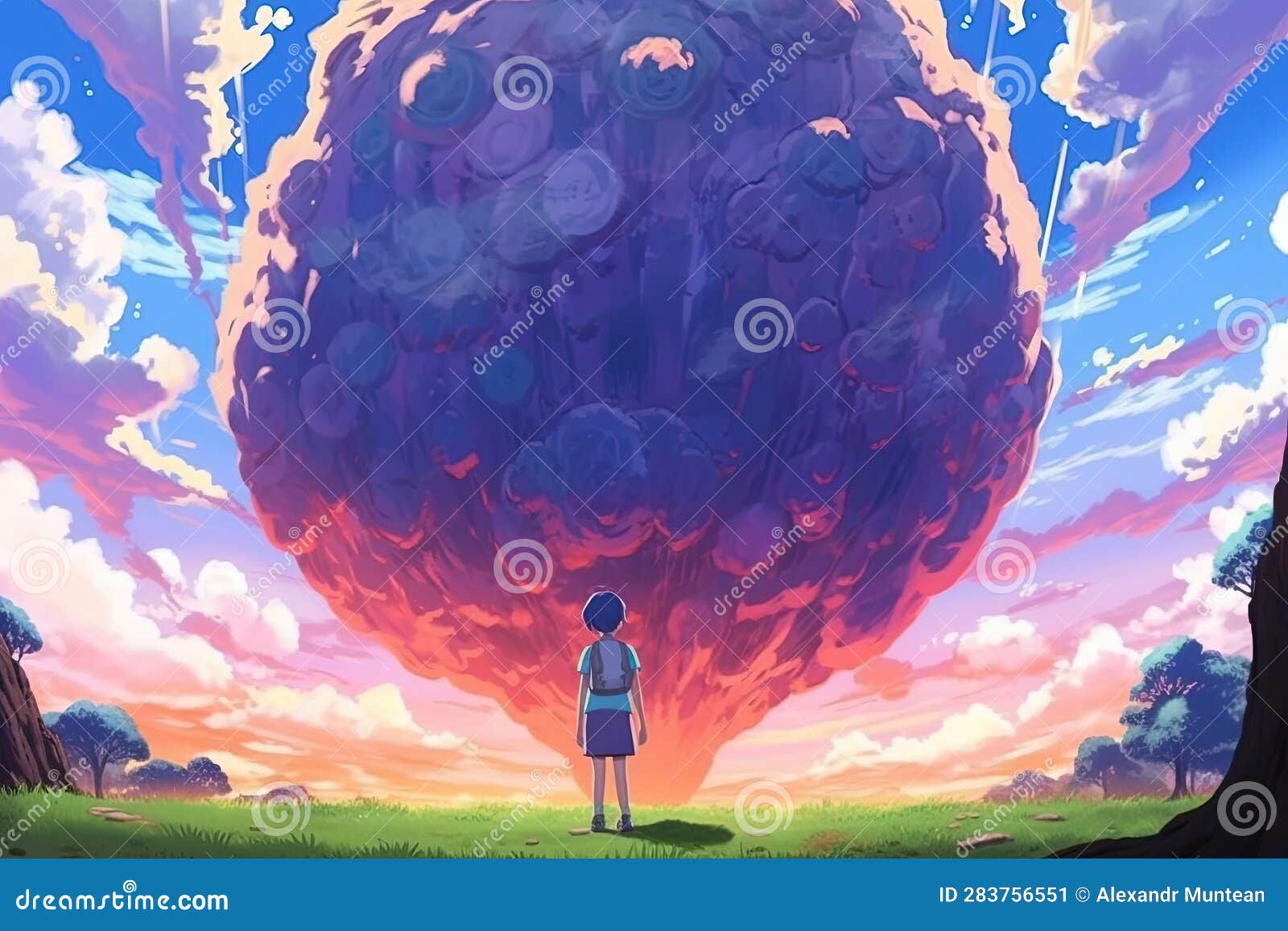 Boy Looking at the Explosion, Cartoon Image. Stock Illustration ...