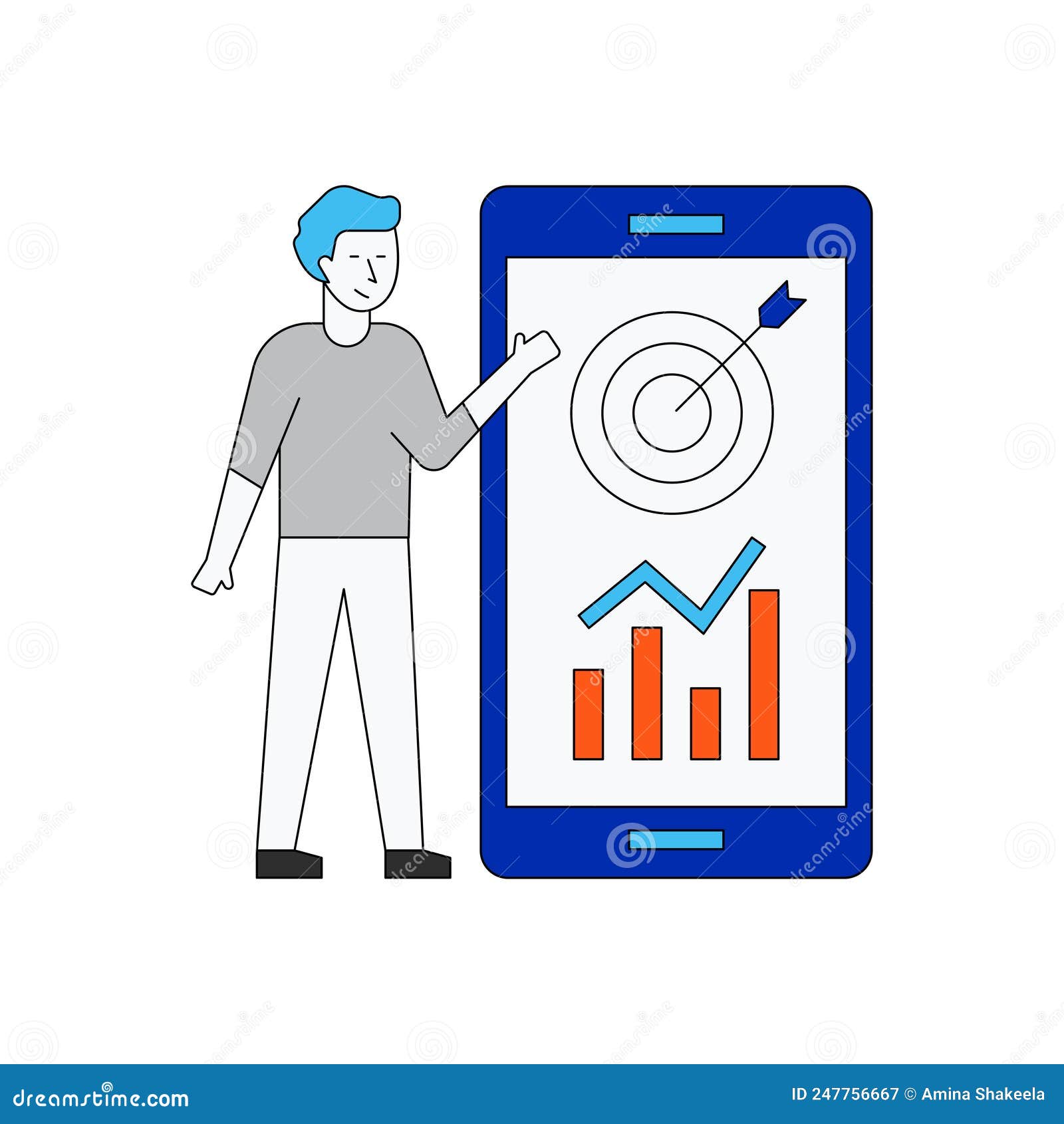 The Boy is Looking at Graph Target Stock Vector - Illustration of goal ...