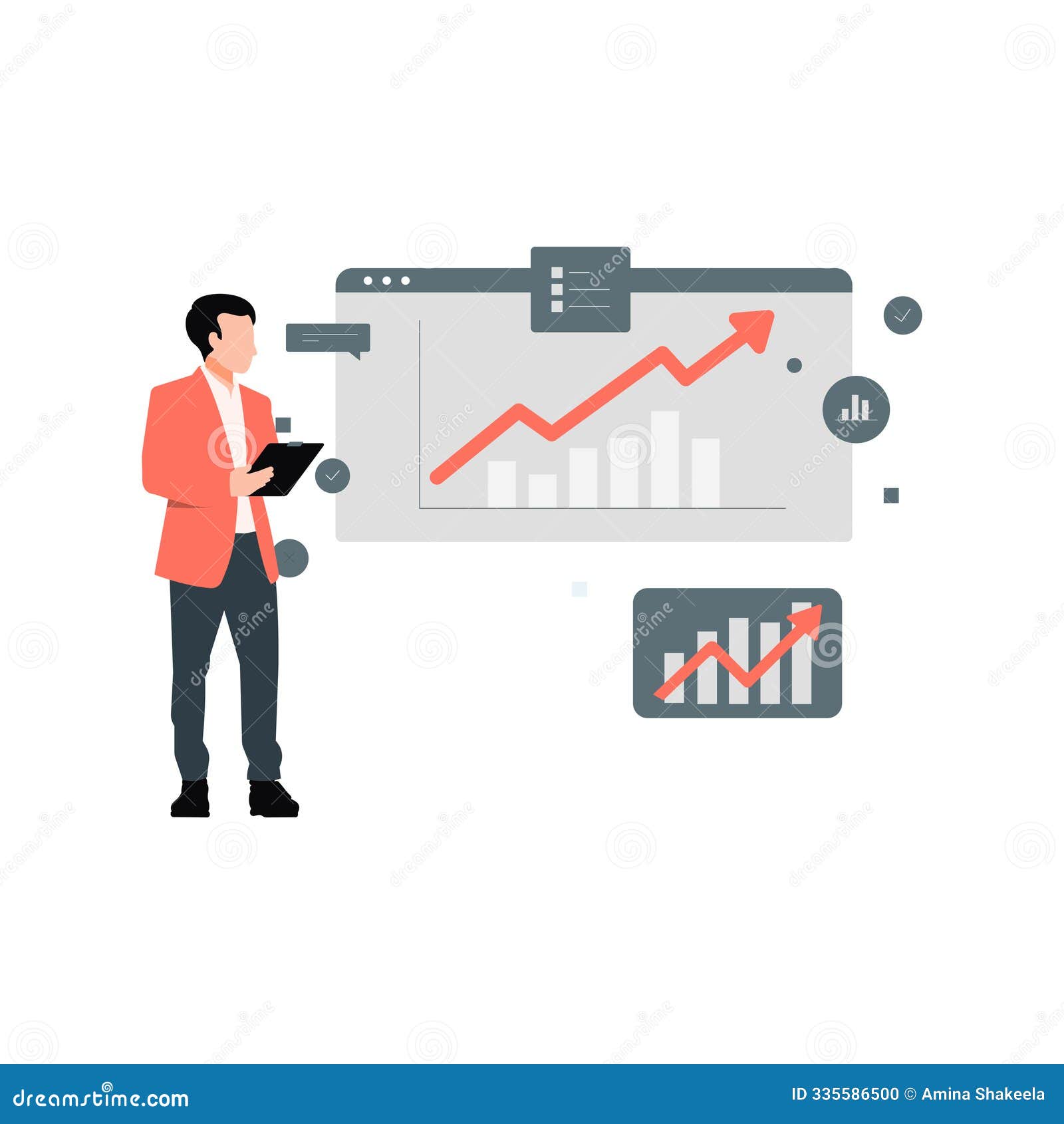 The Boy is Looking at the Graph on Web Page Stock Illustration ...