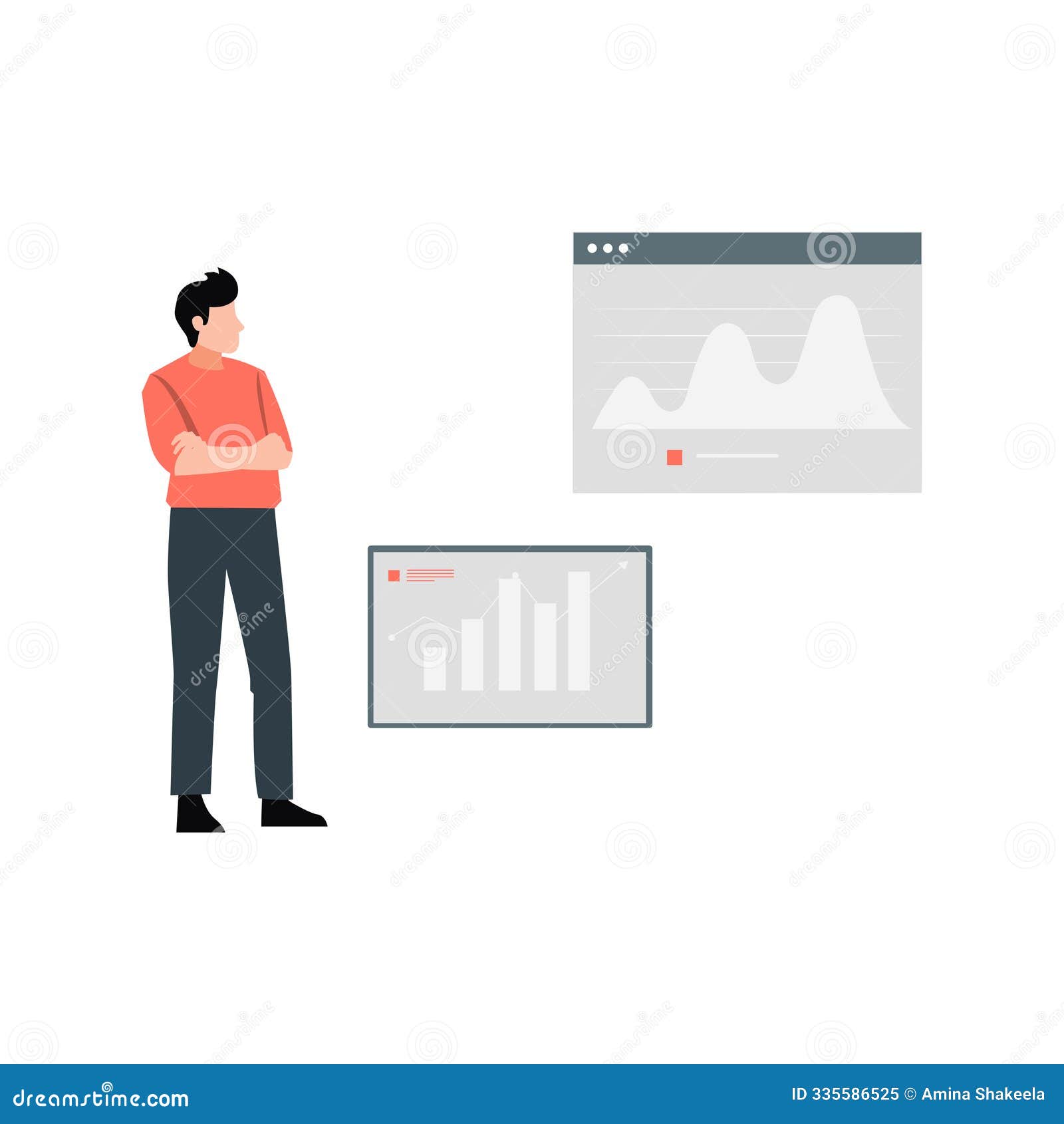 The Boy is Looking at the Graph on Web Page Stock Illustration ...