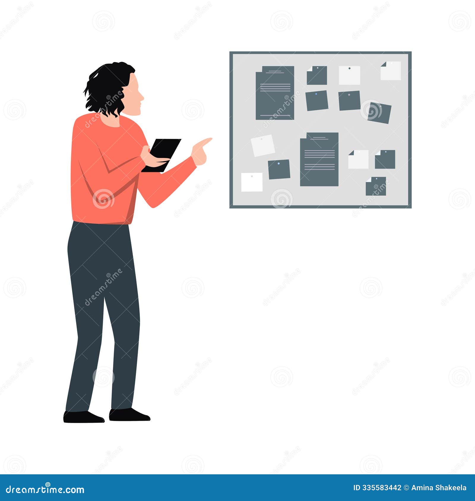A Boy is Looking at Notices on a Notice Board Stock Illustration ...