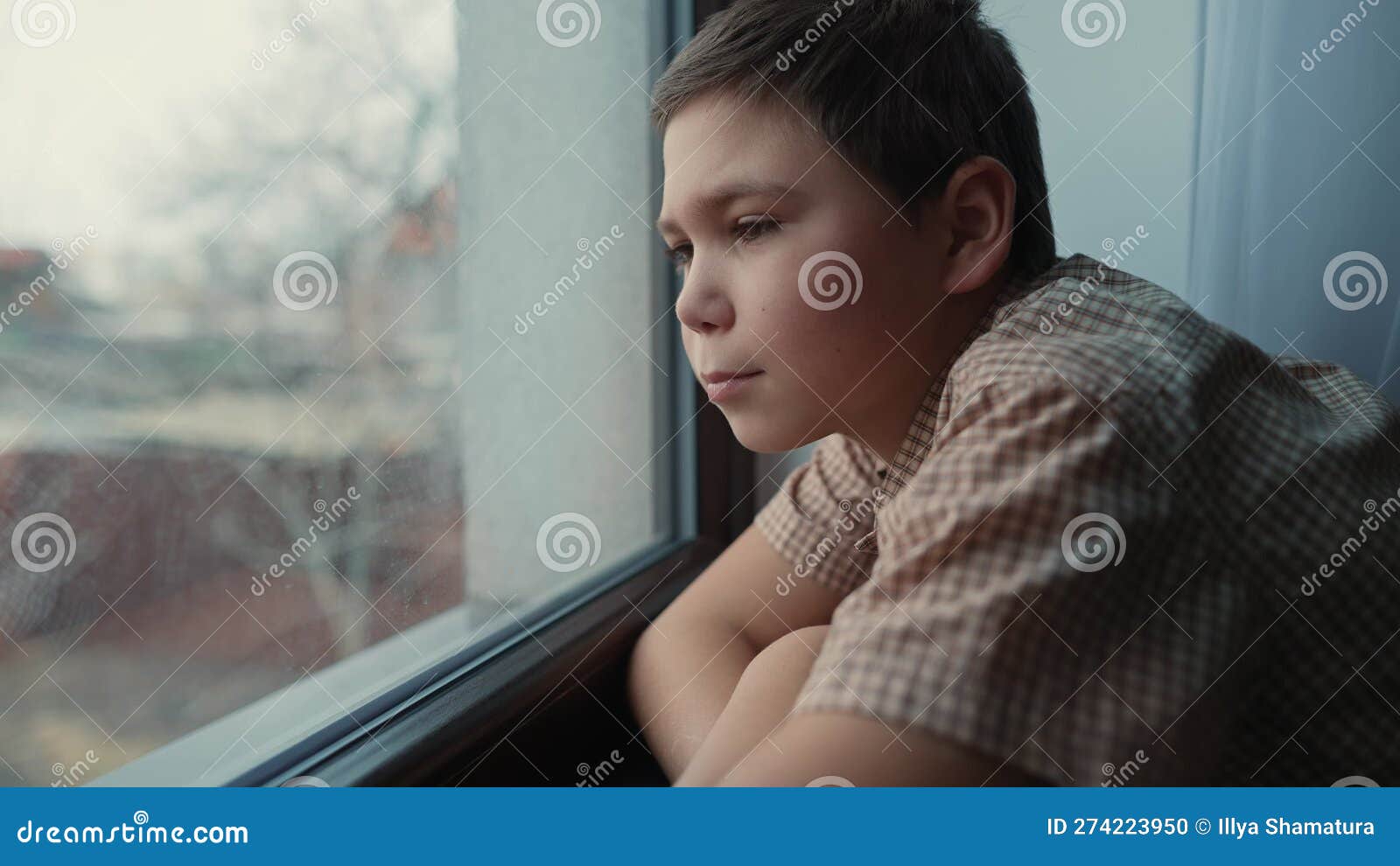Boy Looking Outside the Window Stock Footage - Video of home, lonely ...