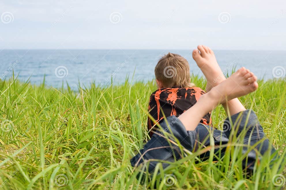 Boy looking at the sea stock photo. Image of picnic, looking - 29272506