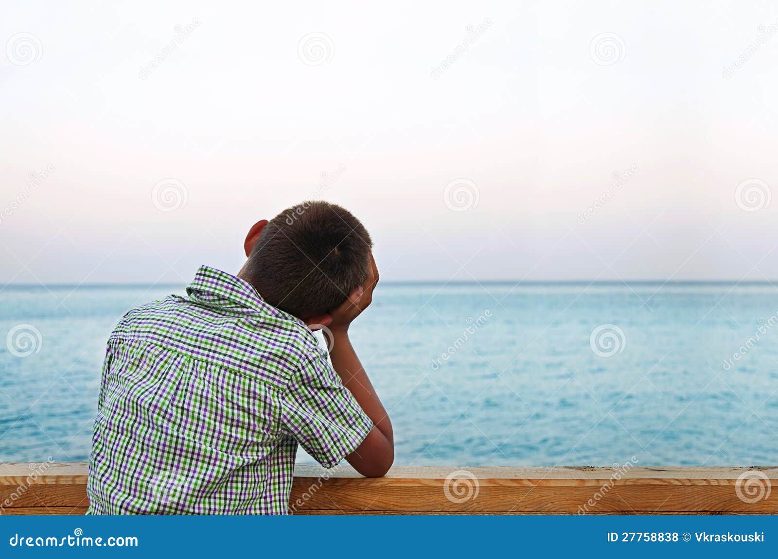 Boy Looking at Sea in the Sunset Stock Photo - Image of family, quay ...