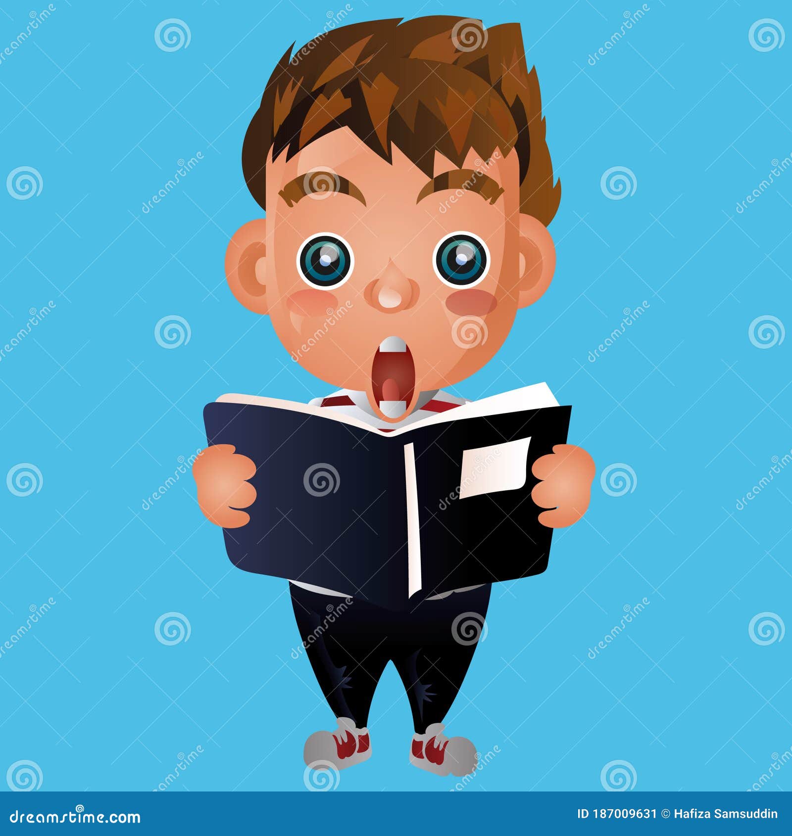 Boy Looking Shock while Reading Book. Vector Illustration Decorative ...