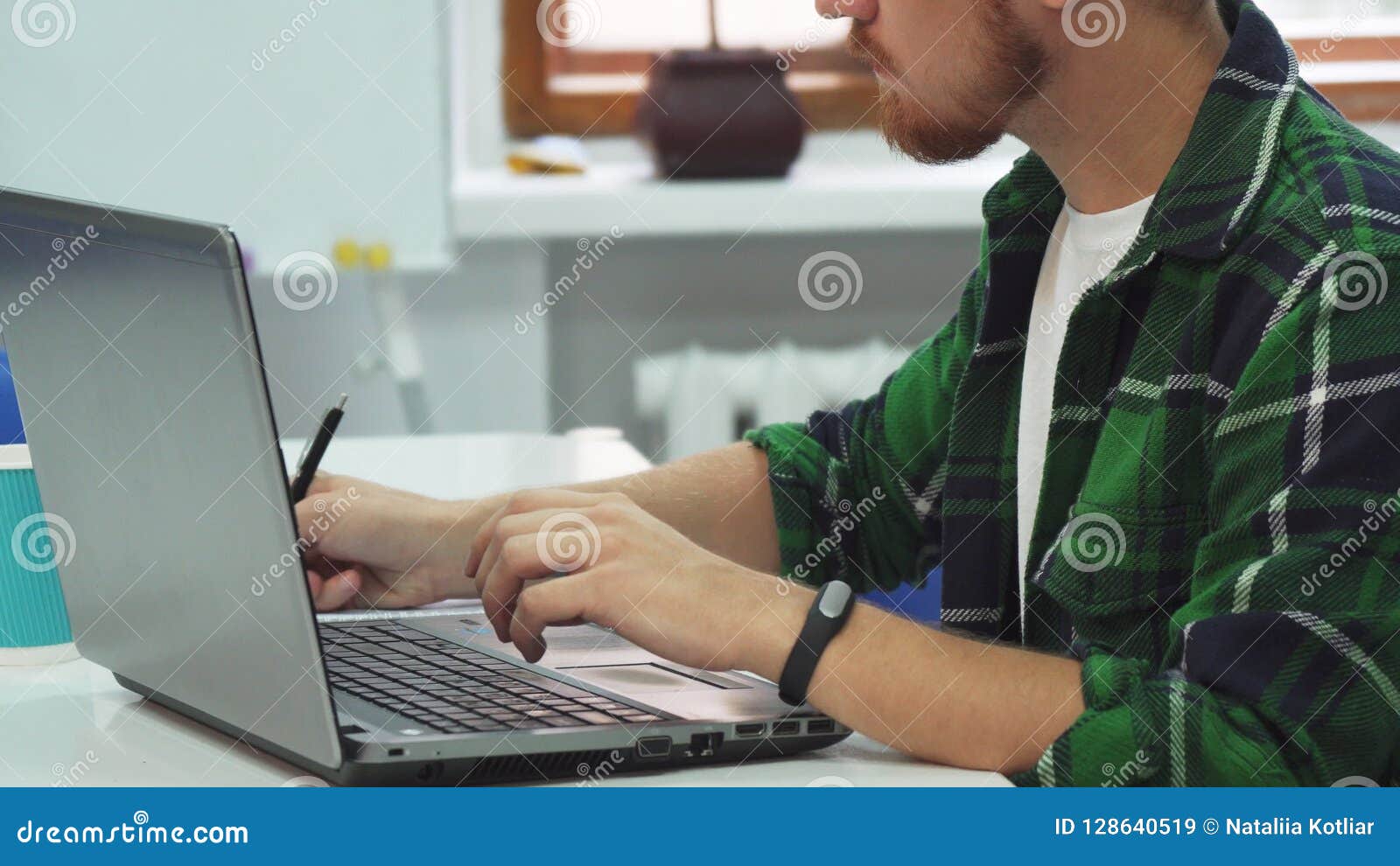 Smart Student Searches for Information on the Computer Stock Image ...