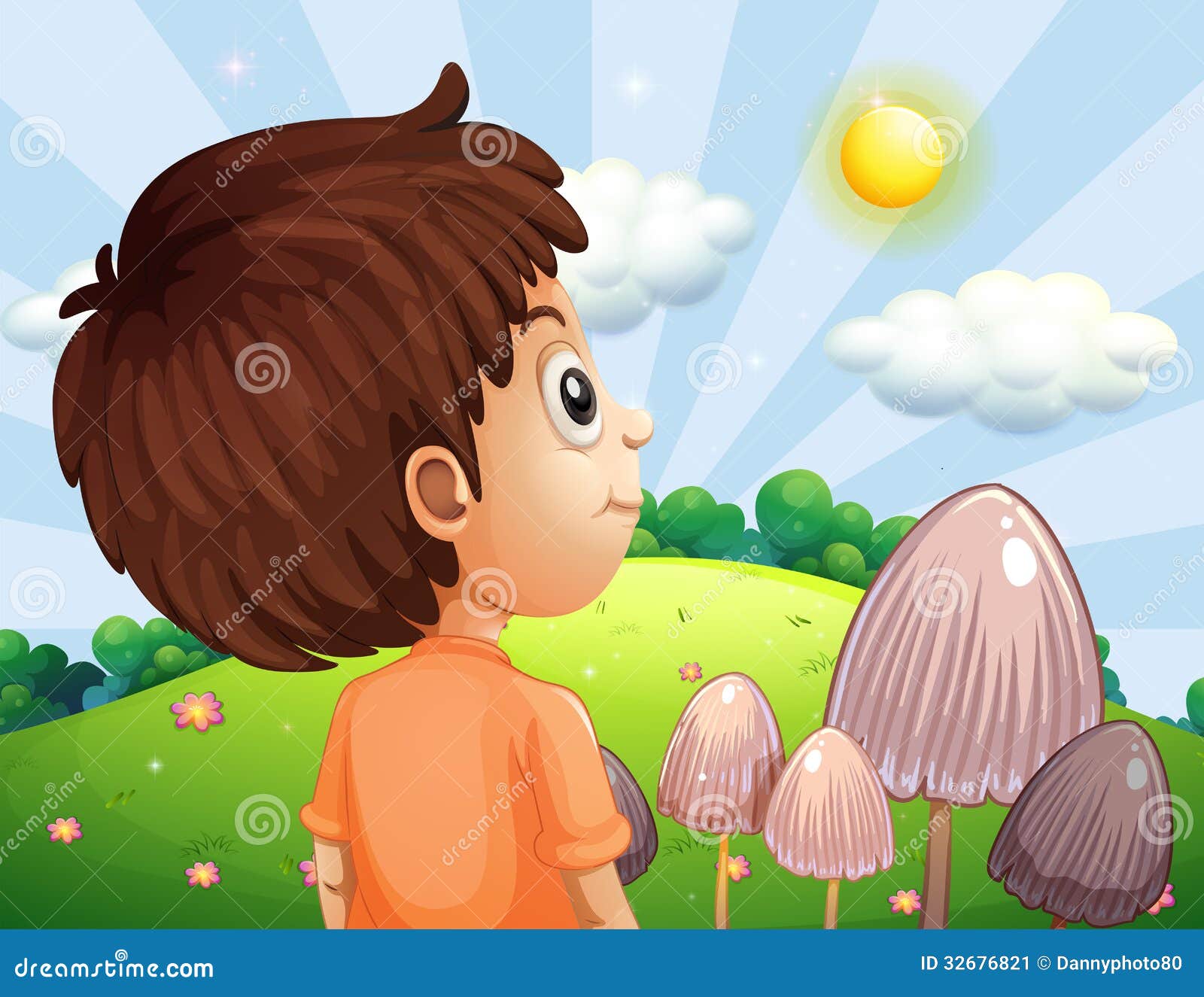 A boy looking at the sun stock vector. Illustration of hillside - 32676821