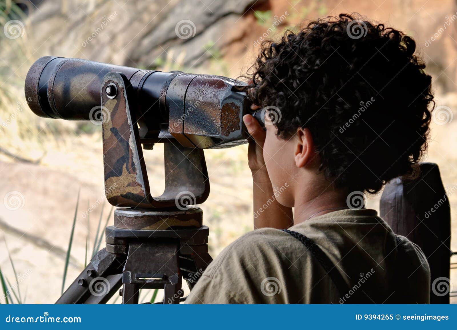Boy Looking through Telescope Stock Image - Image of improvement, human ...
