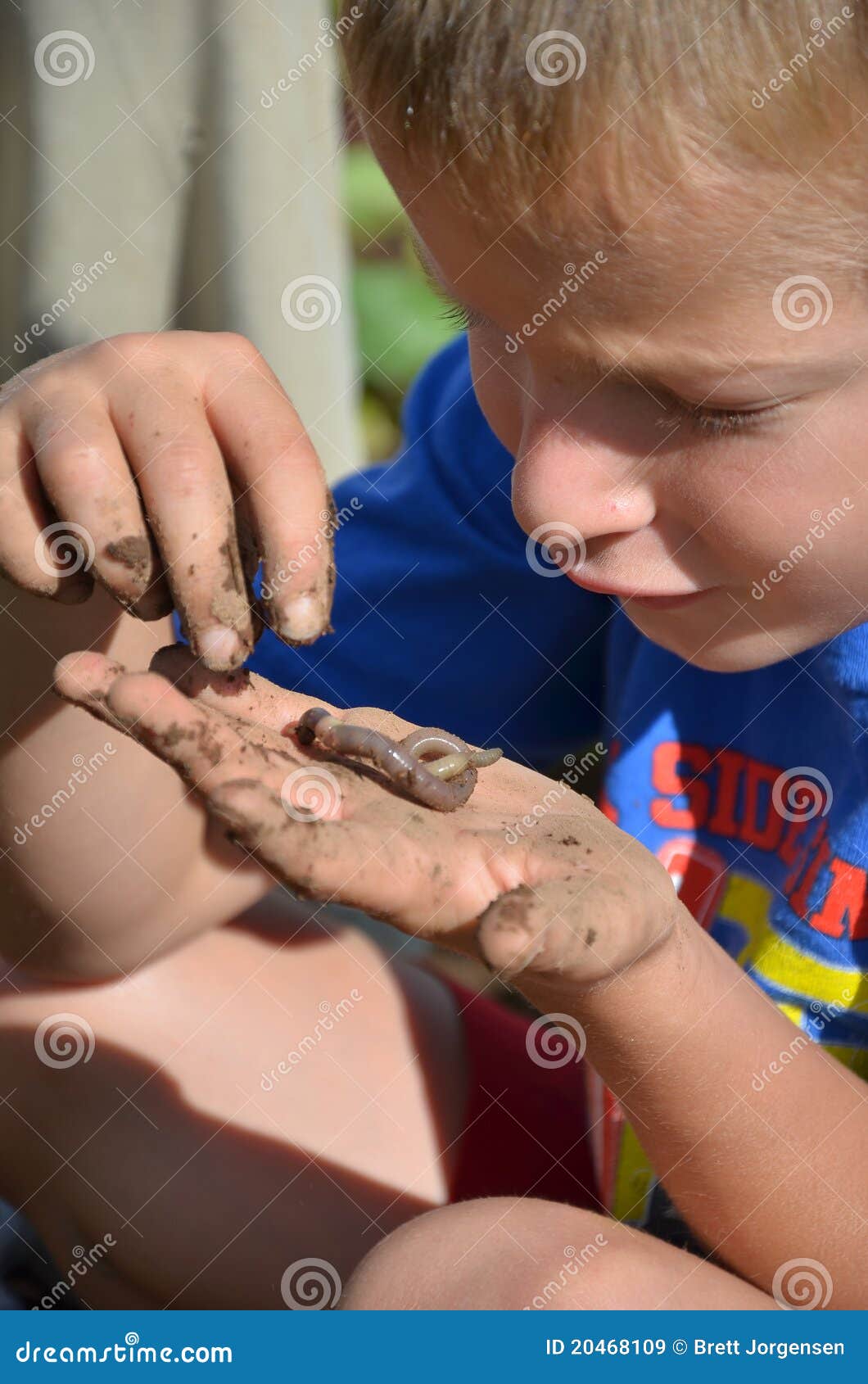 Boy Looking at a Worm on His Hand Stock Image - Image of compost ...