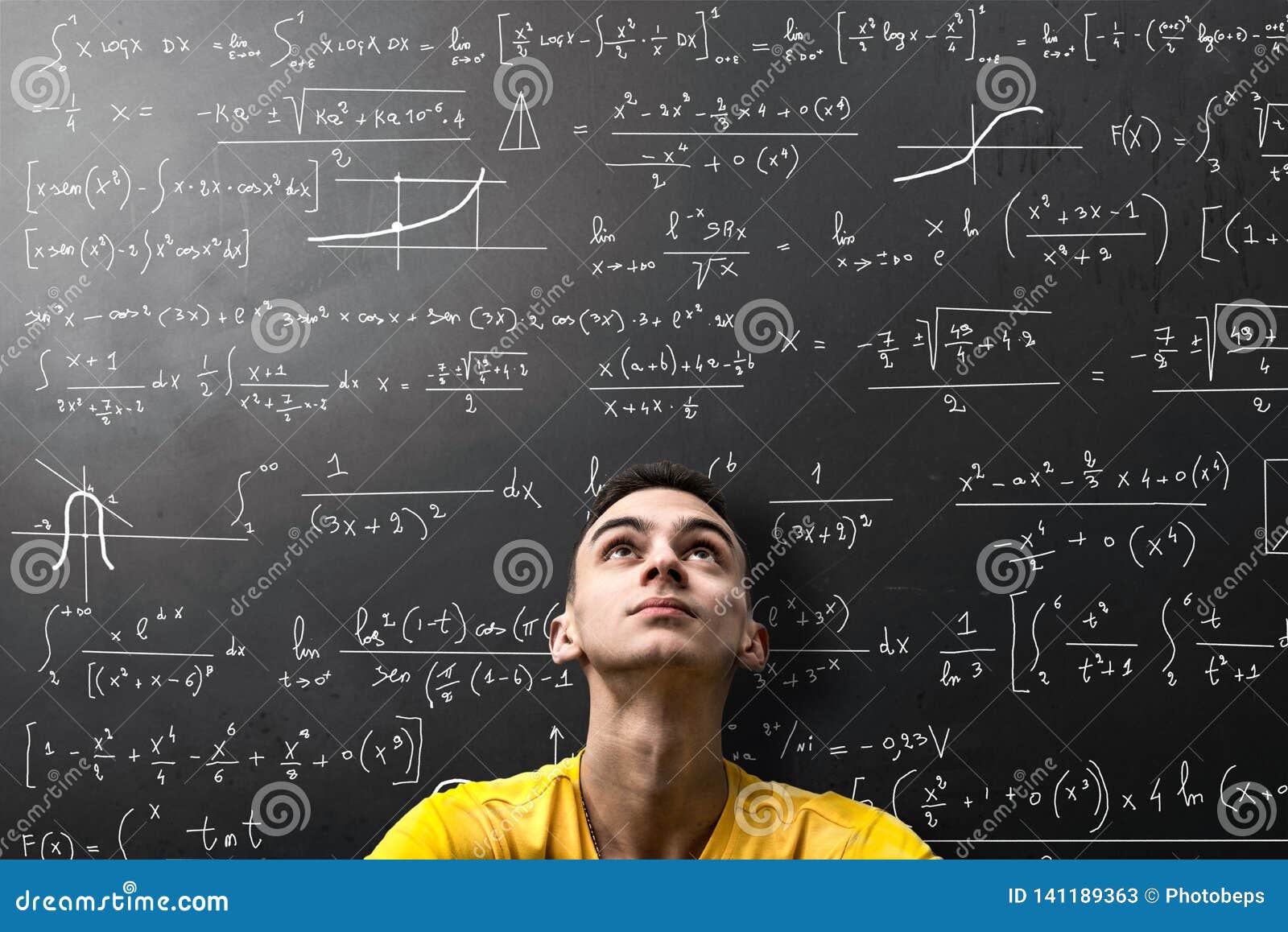 Boy Looks Apprehensively at a Mathematical Formula Stock Image - Image ...