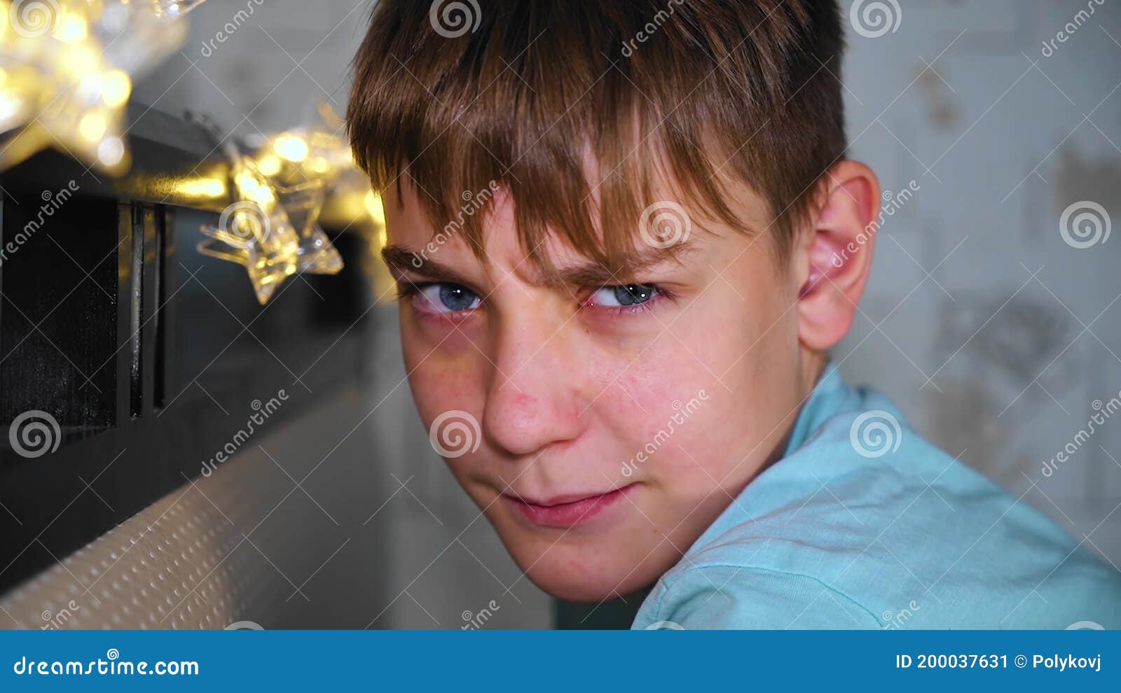 The Boy Looks at the Camera with a Stern Look Stock Video - Video of ...