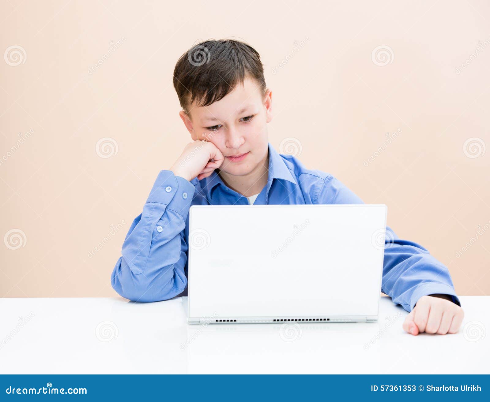 The Boy Looks at the Laptop Stock Image - Image of casual ...