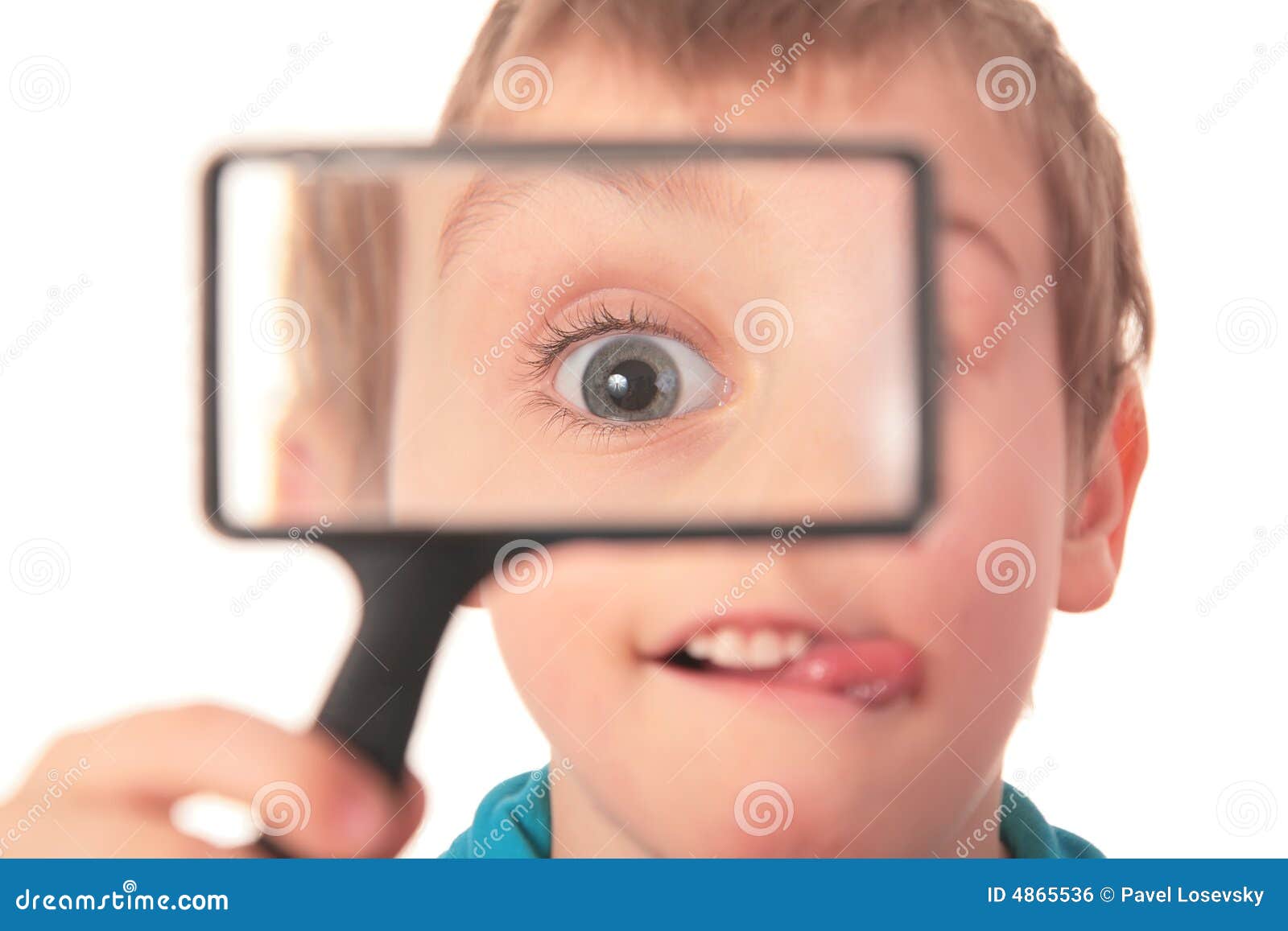 Boy Looks through Magnifier Stock Photo - Image of casual, caucasian ...