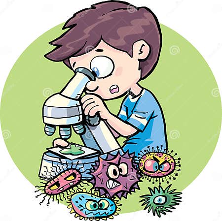 Boy Looks through the Microscope Stock Vector - Illustration of face ...