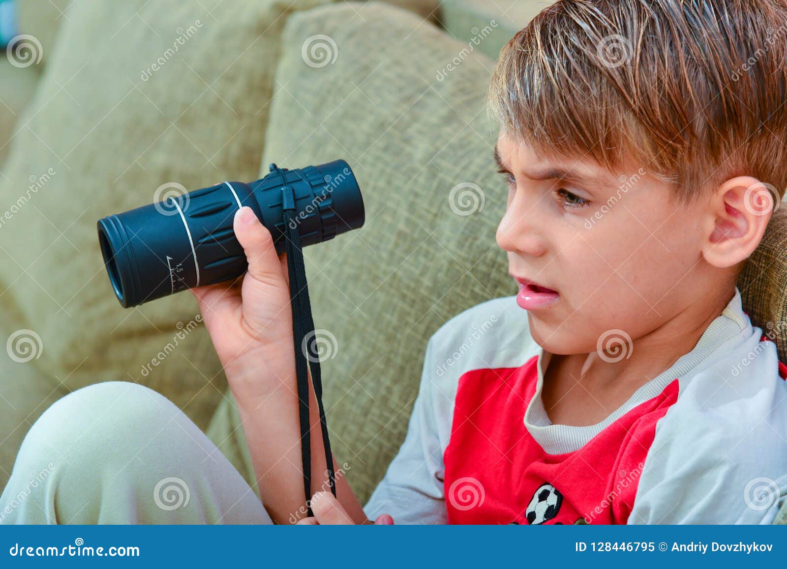 The Boy Looks in a Monocle. Stock Image - Image of childish ...