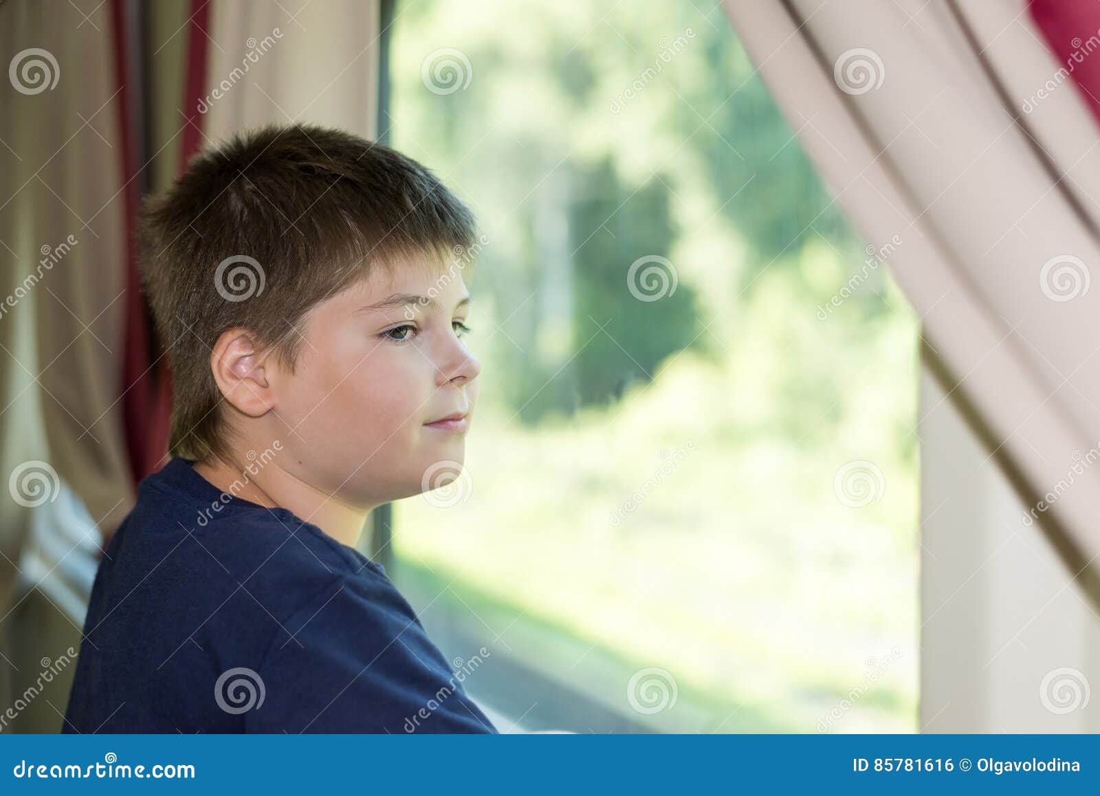 The Boy Looks Out the Window on Train Stock Photo - Image of portrait ...