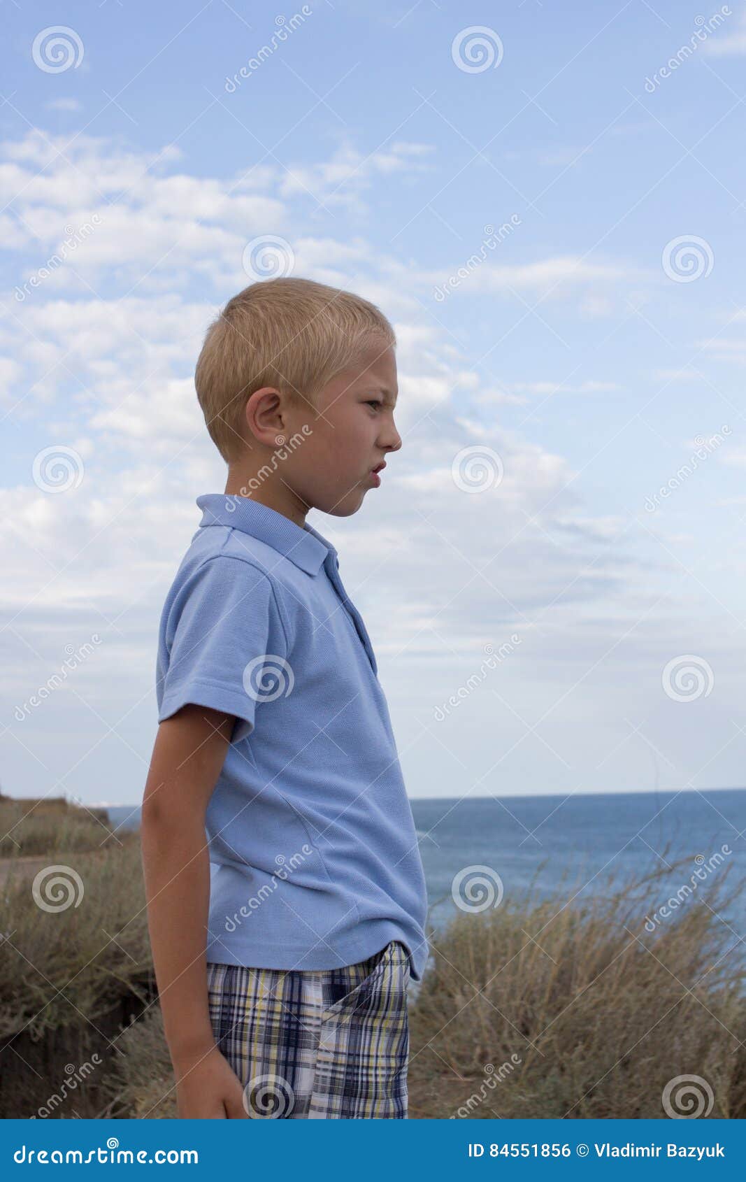 Boy looks at sea stock photo. Image of ocean, blue, nature - 84551856