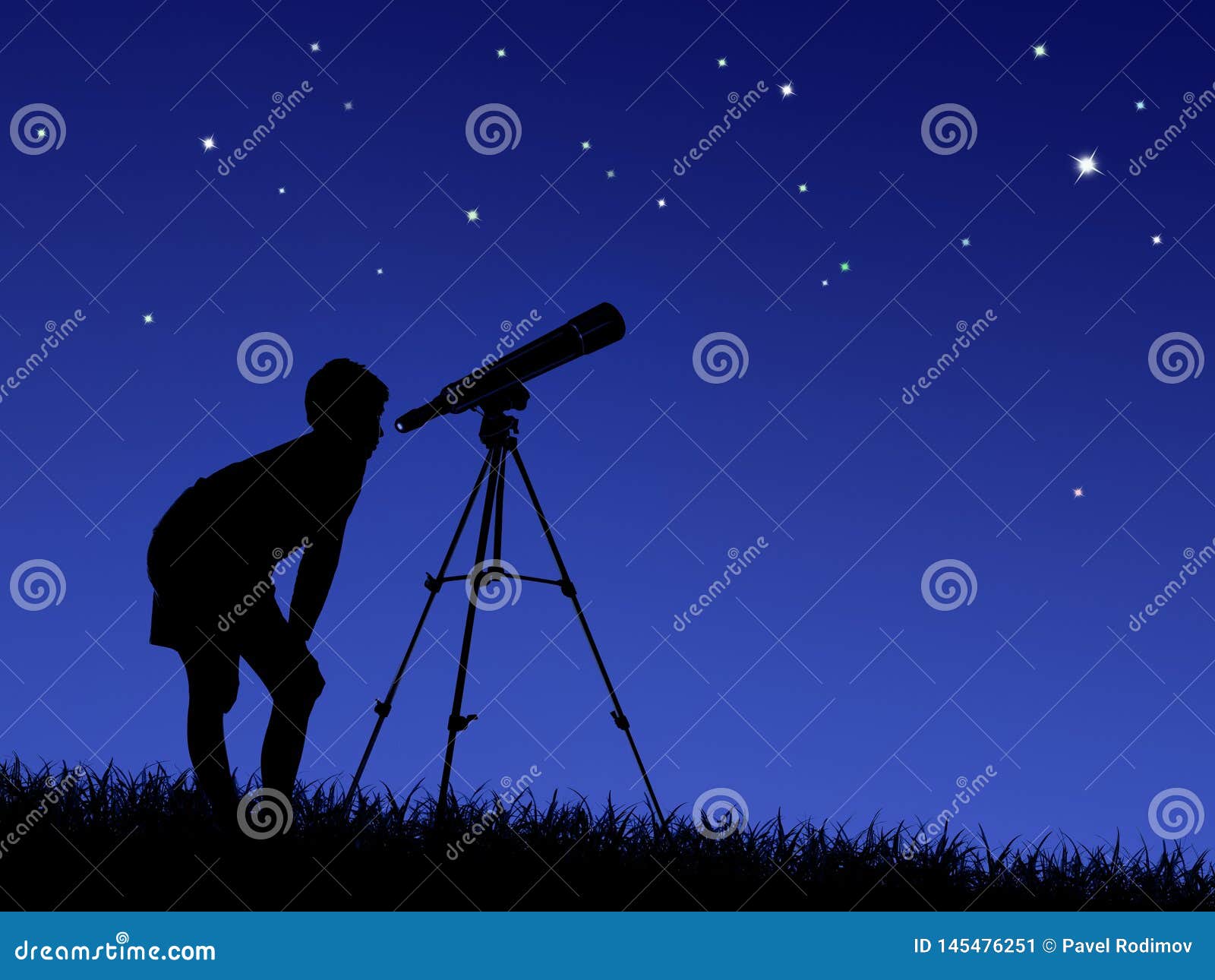 Boy Looks at the Stars through a Telescope Stock Image - Image of ...