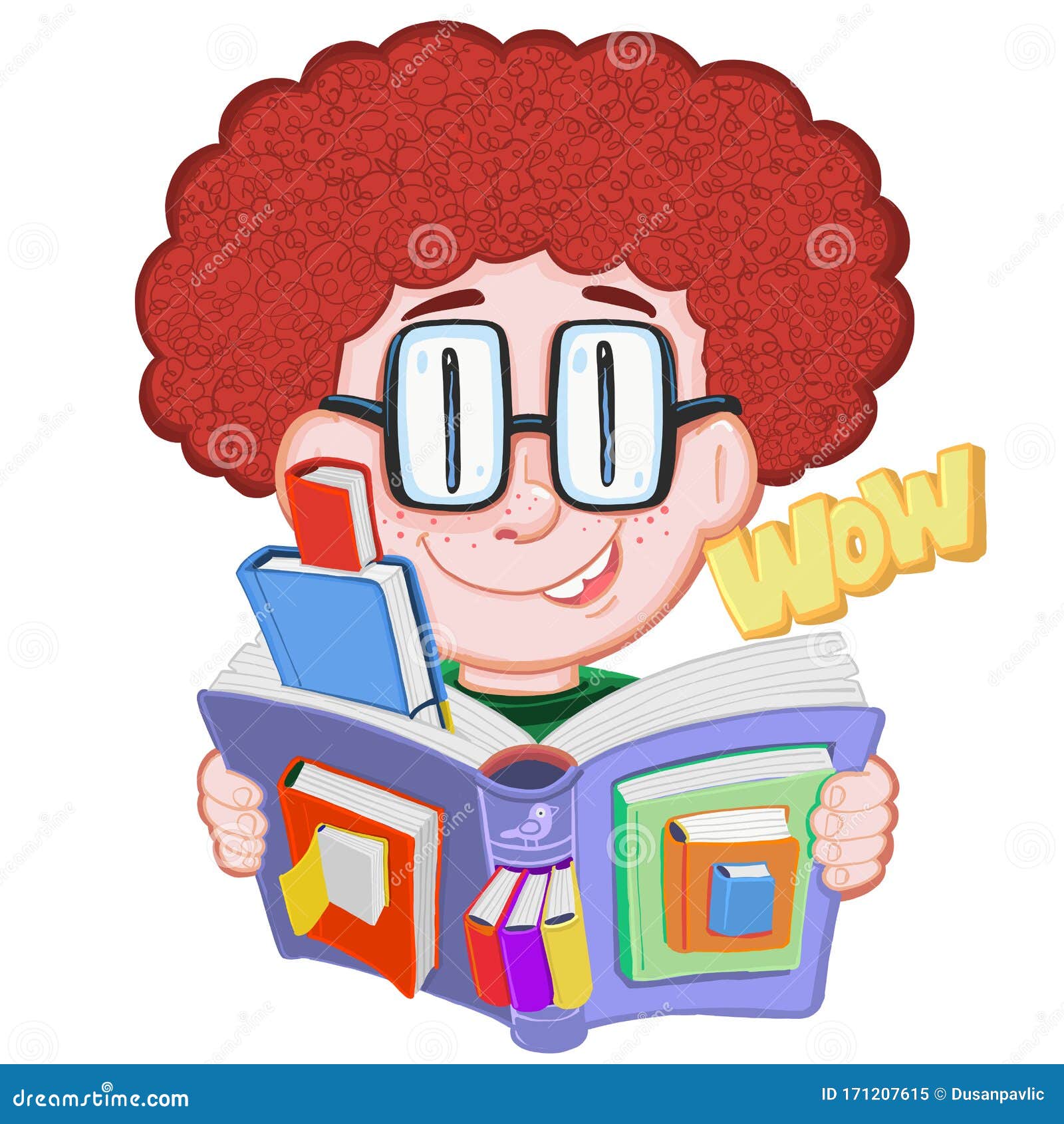 Boy Looks Surprised at the Books that Appear in Different Forms Stock ...