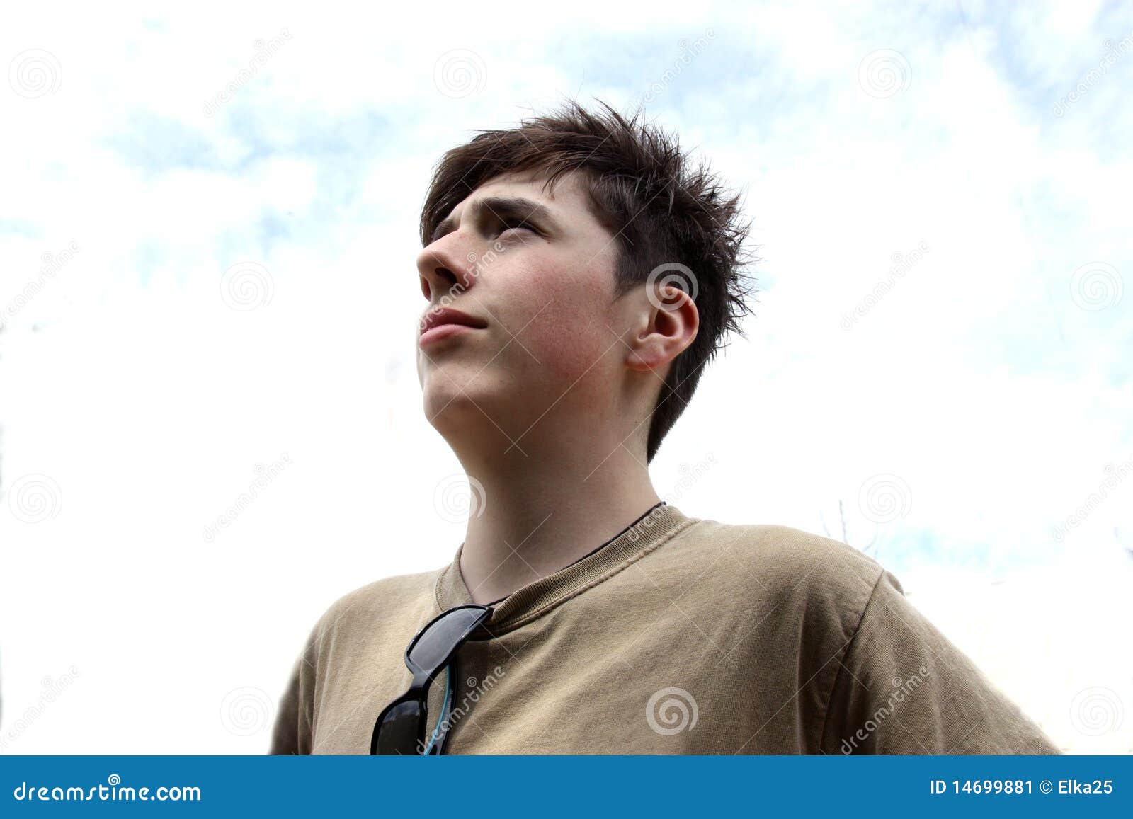 The boy looks to the sky stock image. Image of looking - 14699881