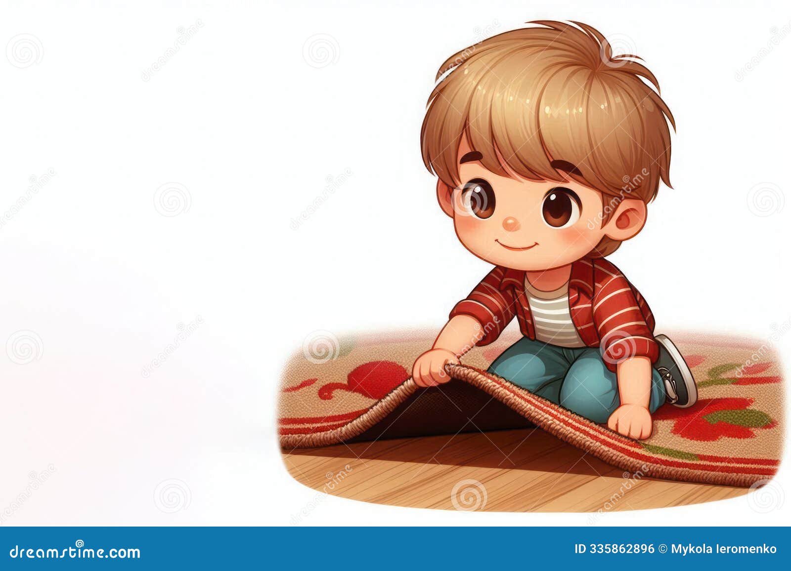 The Boy Looks Under the Carpet. Space for Text. Stock Photo - Image of ...