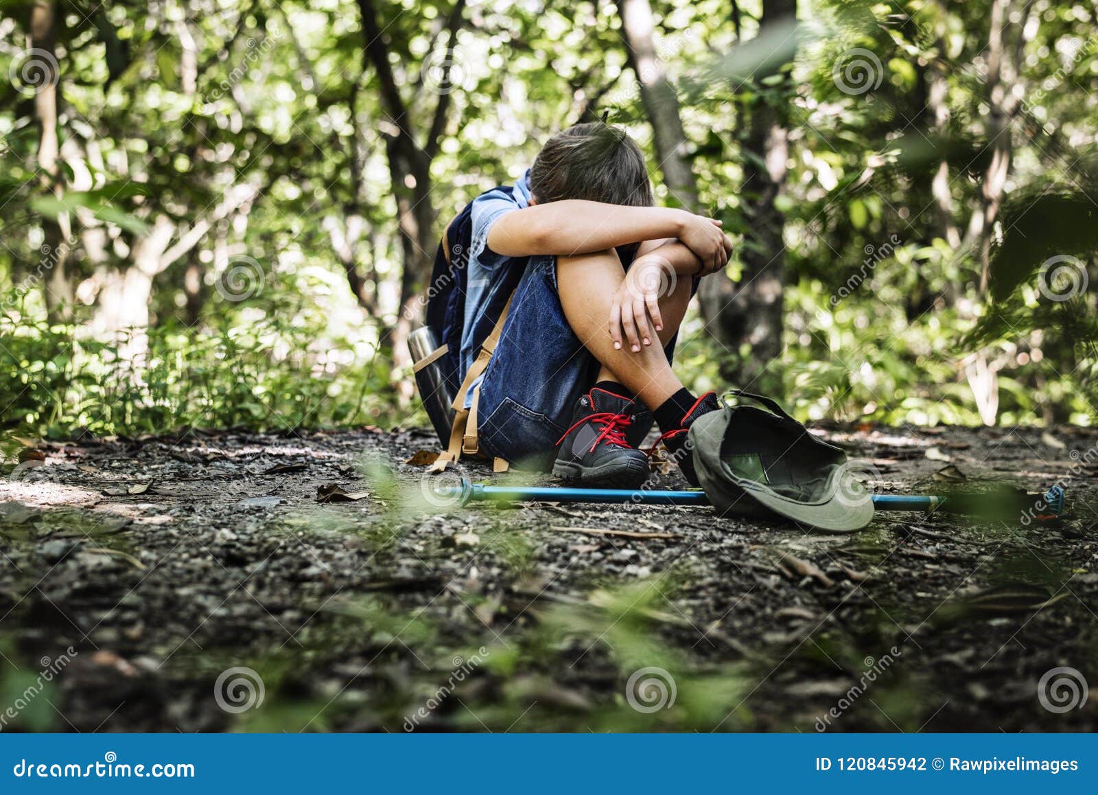 Boy Lost and Sad in the Forest Stock Photo - Image of greenery, alone ...