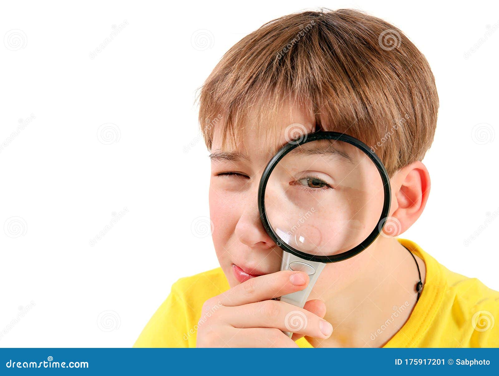 Boy with a Magnifying Lens stock image. Image of curious - 175917201
