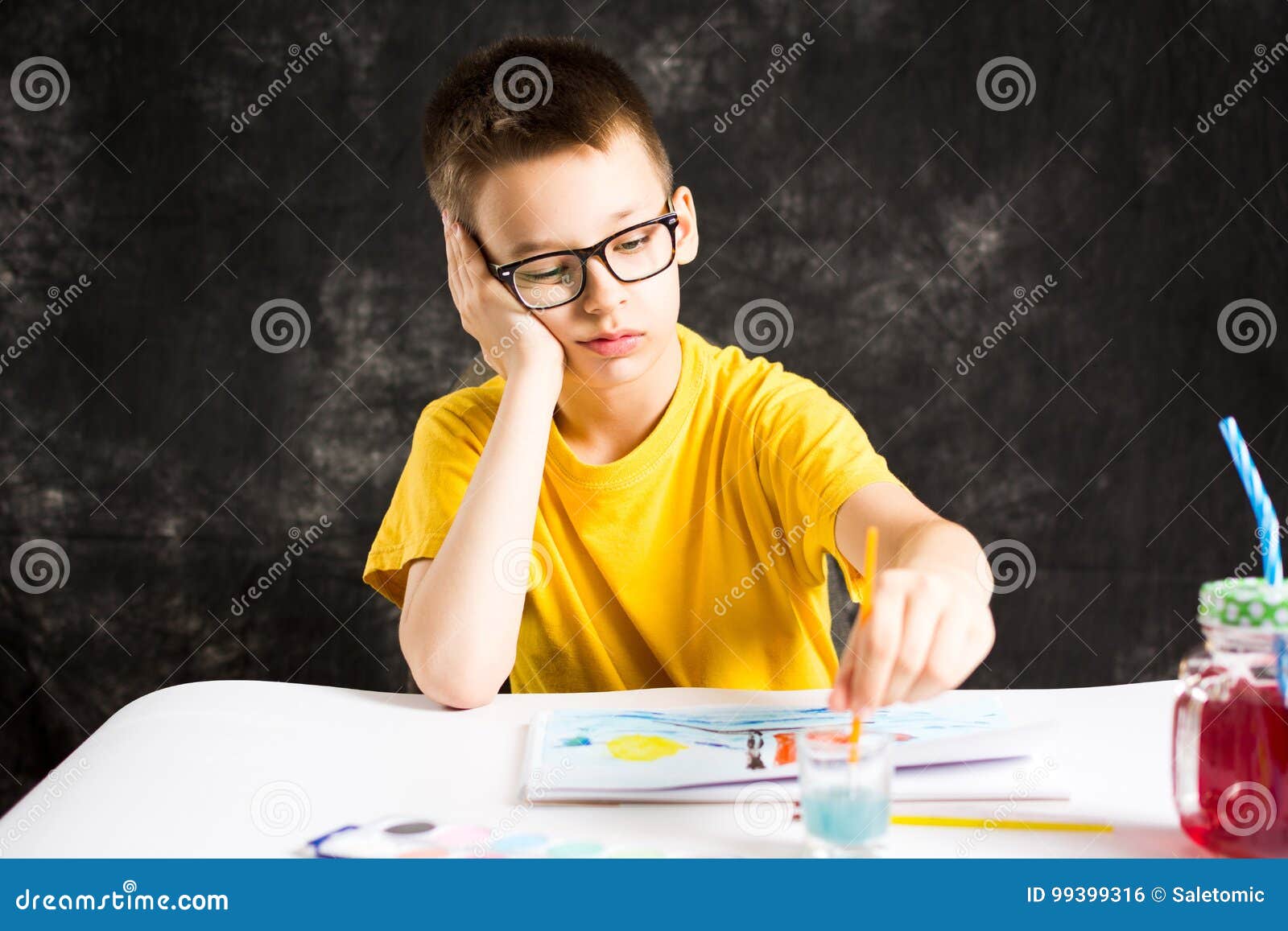 Boy Making a Colorful Drawing at Home Stock Photo - Image of little ...