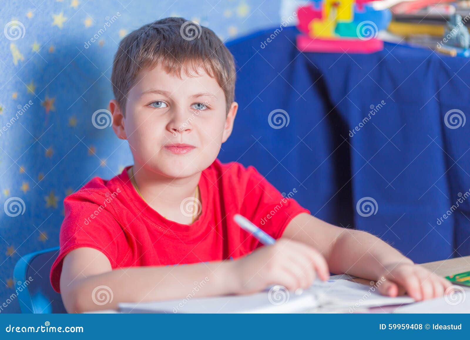 Boy making homework stock photo. Image of desk, caucasian - 59959408