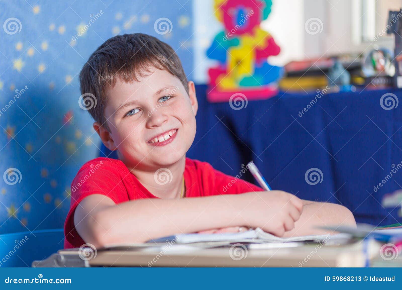 Boy making homework stock image. Image of schoolboy, write - 59868213