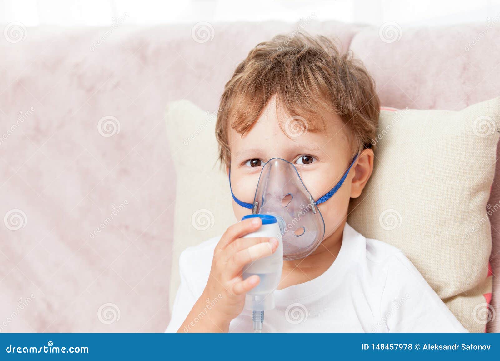 Boy Making Inhalation with a Nebulizer at Home Stock Photo - Image of ...