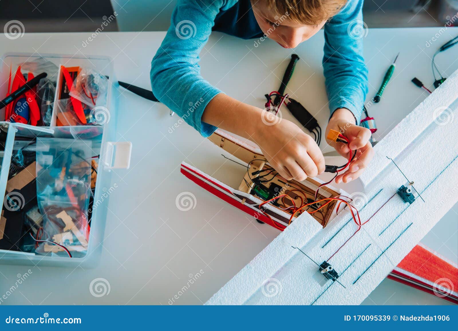 Boy Making Model of Plane, Kids Engineering Stock Image - Image of ...