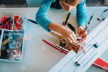 Boy Making Model of Plane, Kids Engineering Stock Image - Image of ...
