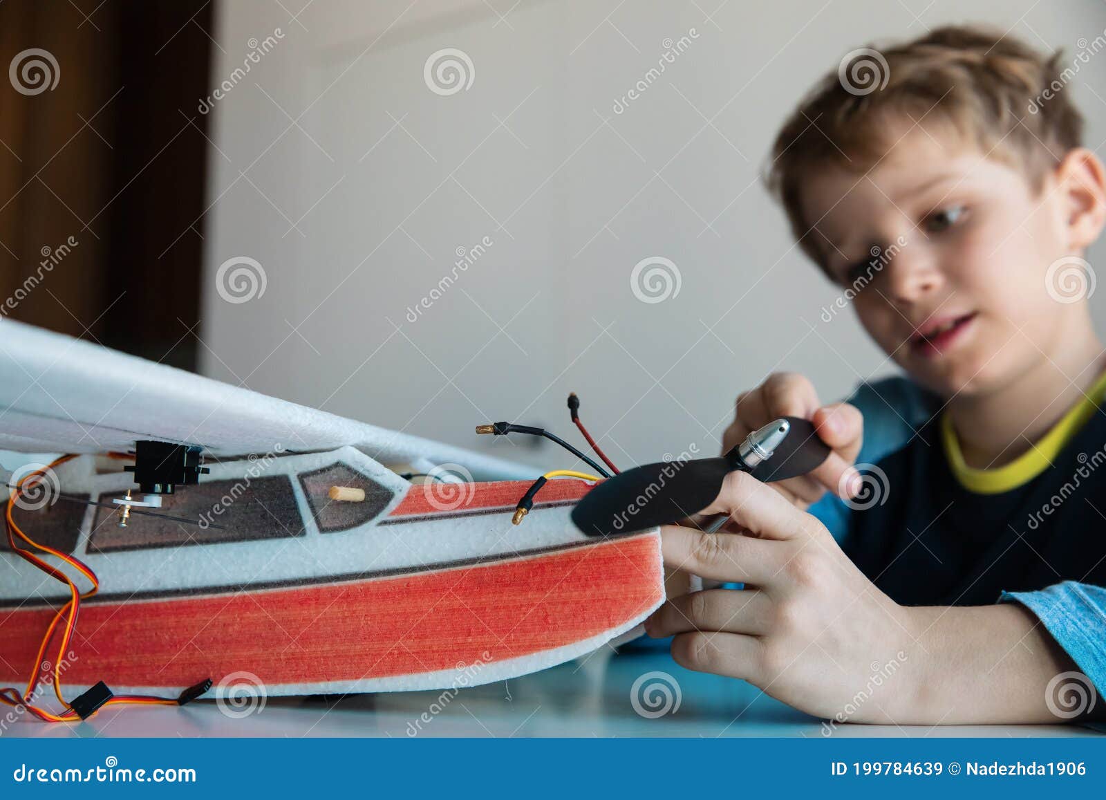 Boy Making Model of Plane, Kids Engineering Stock Image - Image of ...