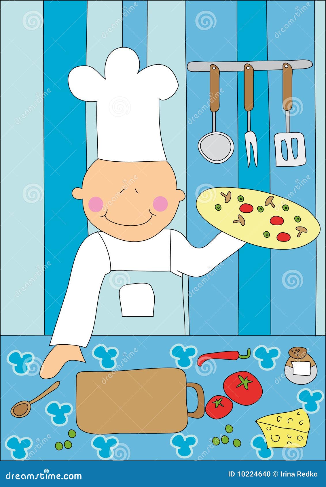 Boy making pizza stock illustration. Illustration of table - 10224640