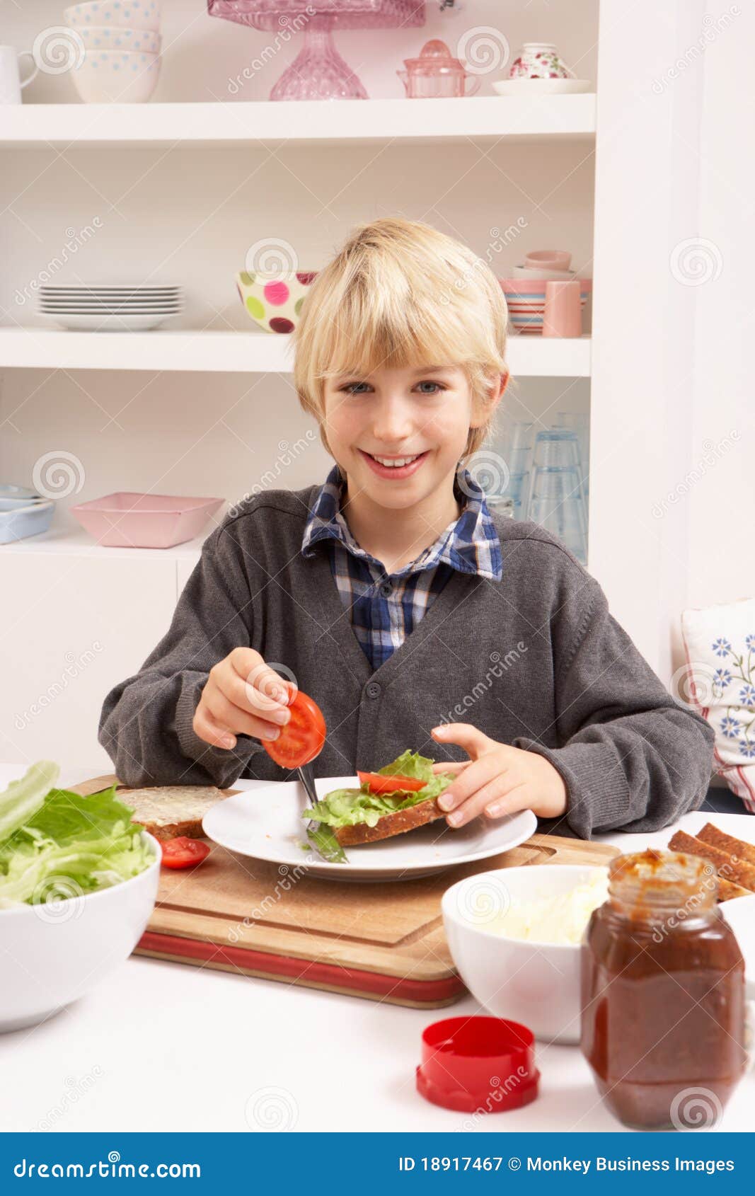 Boy Making Sandwich in Kitchen Stock Image - Image of hungry, lifestyle ...