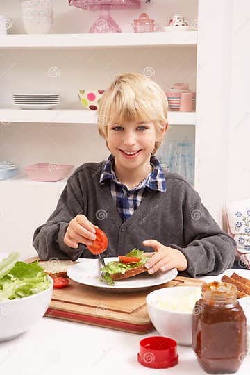 Boy Making Sandwich in Kitchen Stock Image - Image of hungry, lifestyle ...