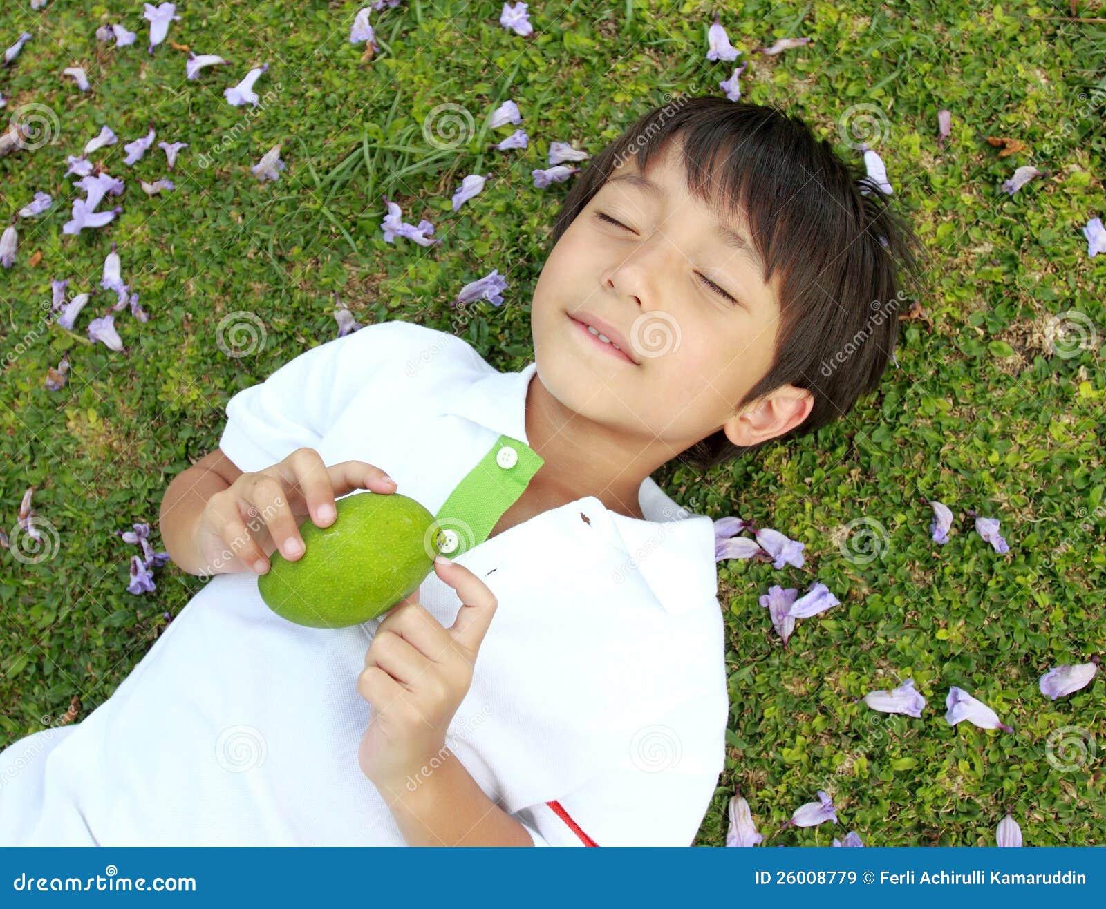 Boy with manggo stock image. Image of cute, laying, mixed - 26008779