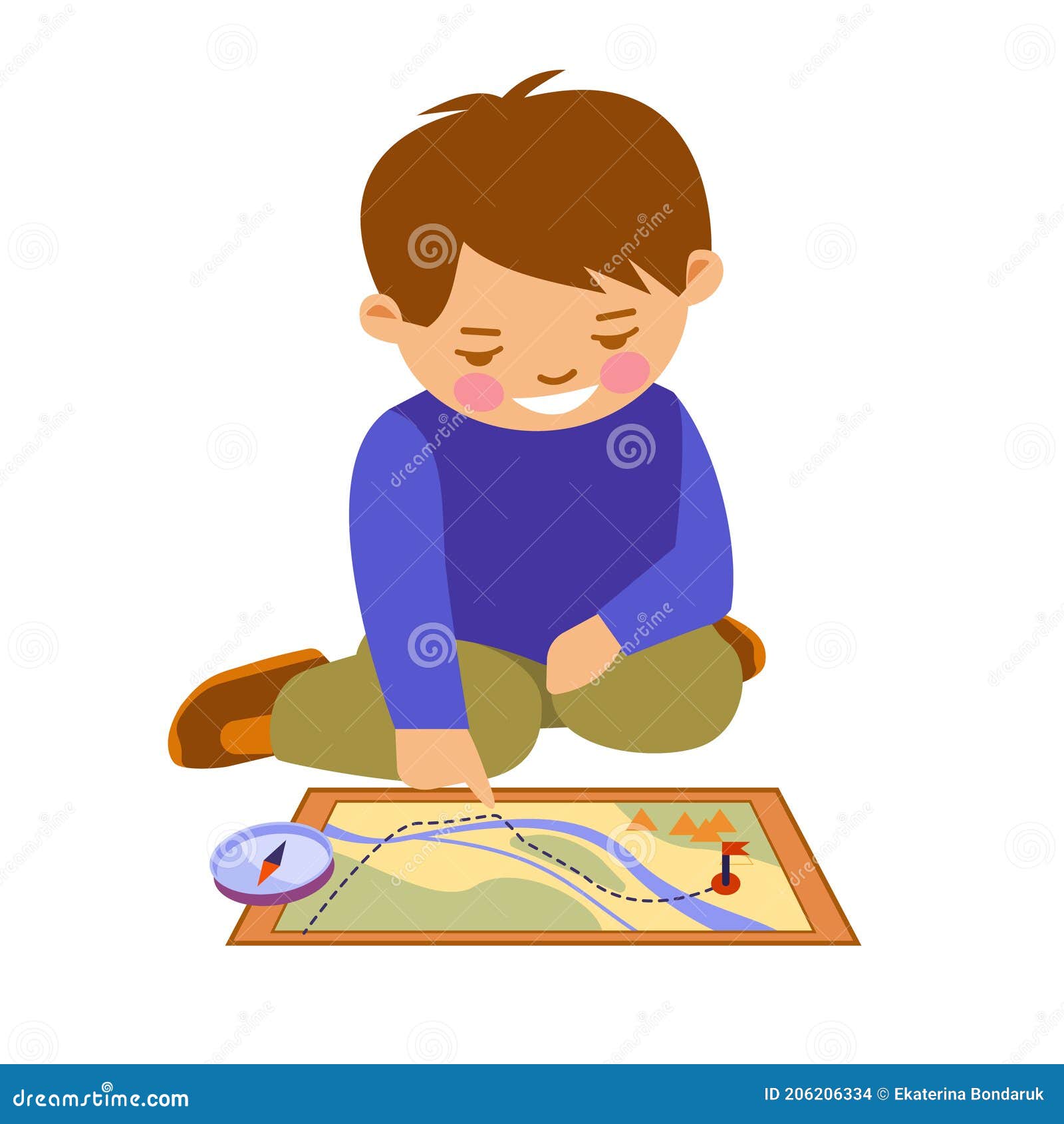 Boy with a Map and Compass. Vector Illustration in Flat Style Stock ...