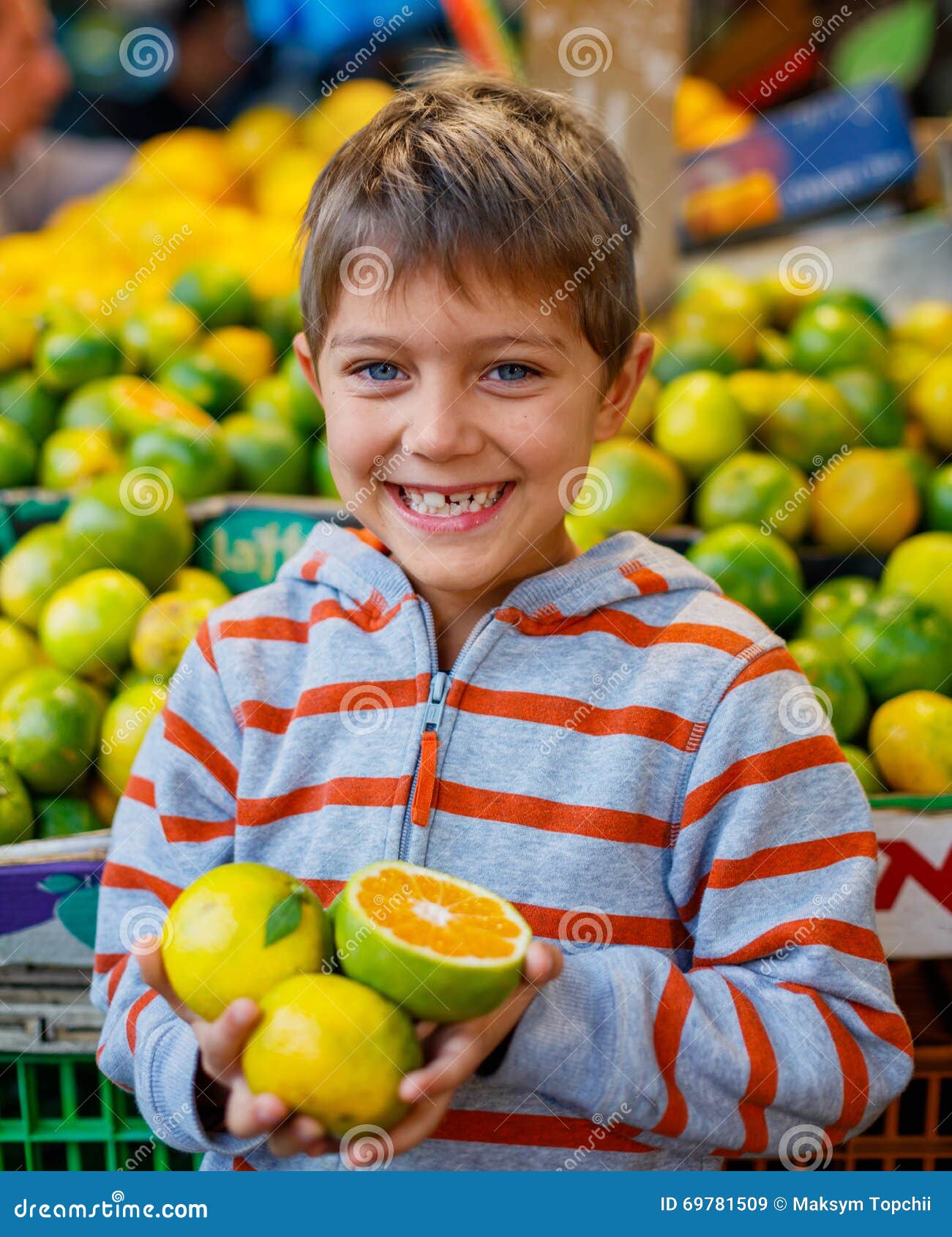 Boy on the market stock image. Image of customer, fruit - 69781509