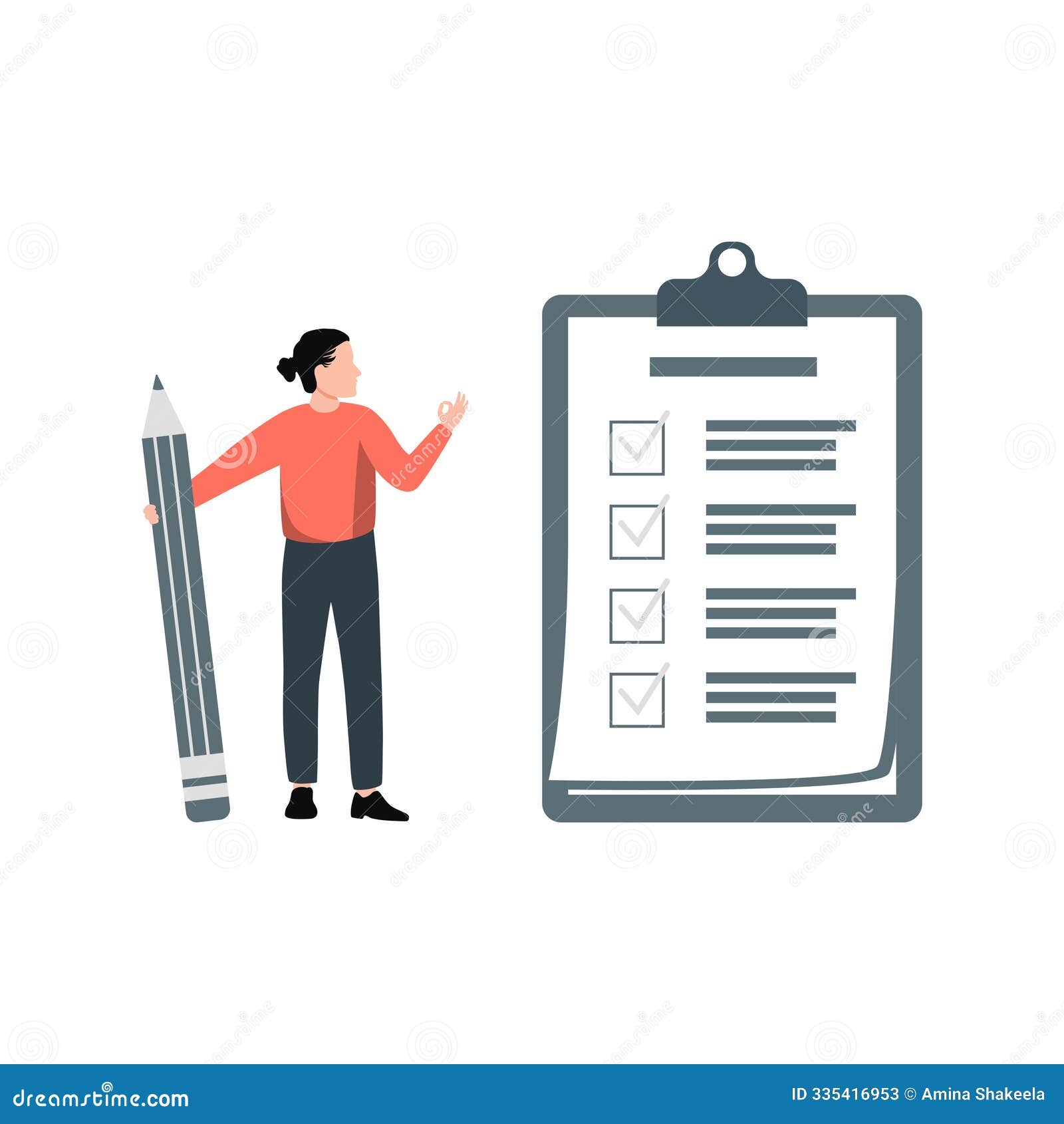 Boy is Marking Checklist on Clipboard Stock Illustration - Illustration ...