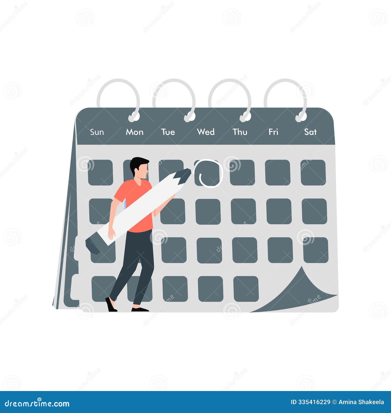 Boy is Marking a Reminder on a Calendar Stock Illustration ...