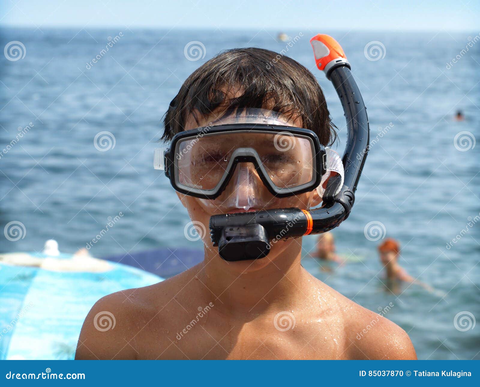 Boy in a mask for diving stock photo. Image of face, snorkel - 85037870